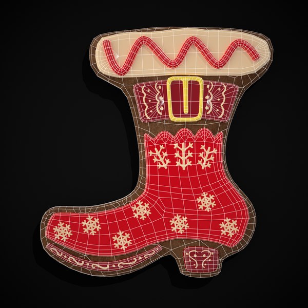 3D Red White Decorated Gingerbread Boot model - TurboSquid 1973742