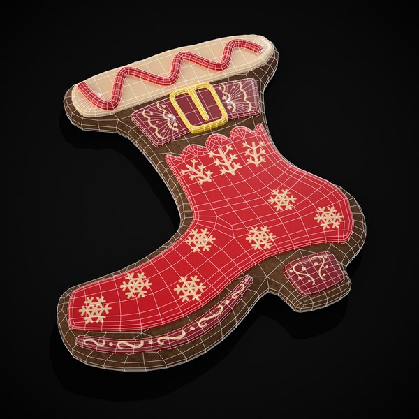 3D Red White Decorated Gingerbread Boot model - TurboSquid 1973742
