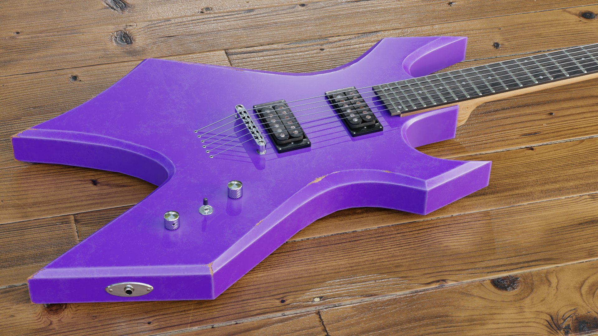 Battered Purple Warlock Shape Electric Guitar Game Ready 3d Model 3D ...
