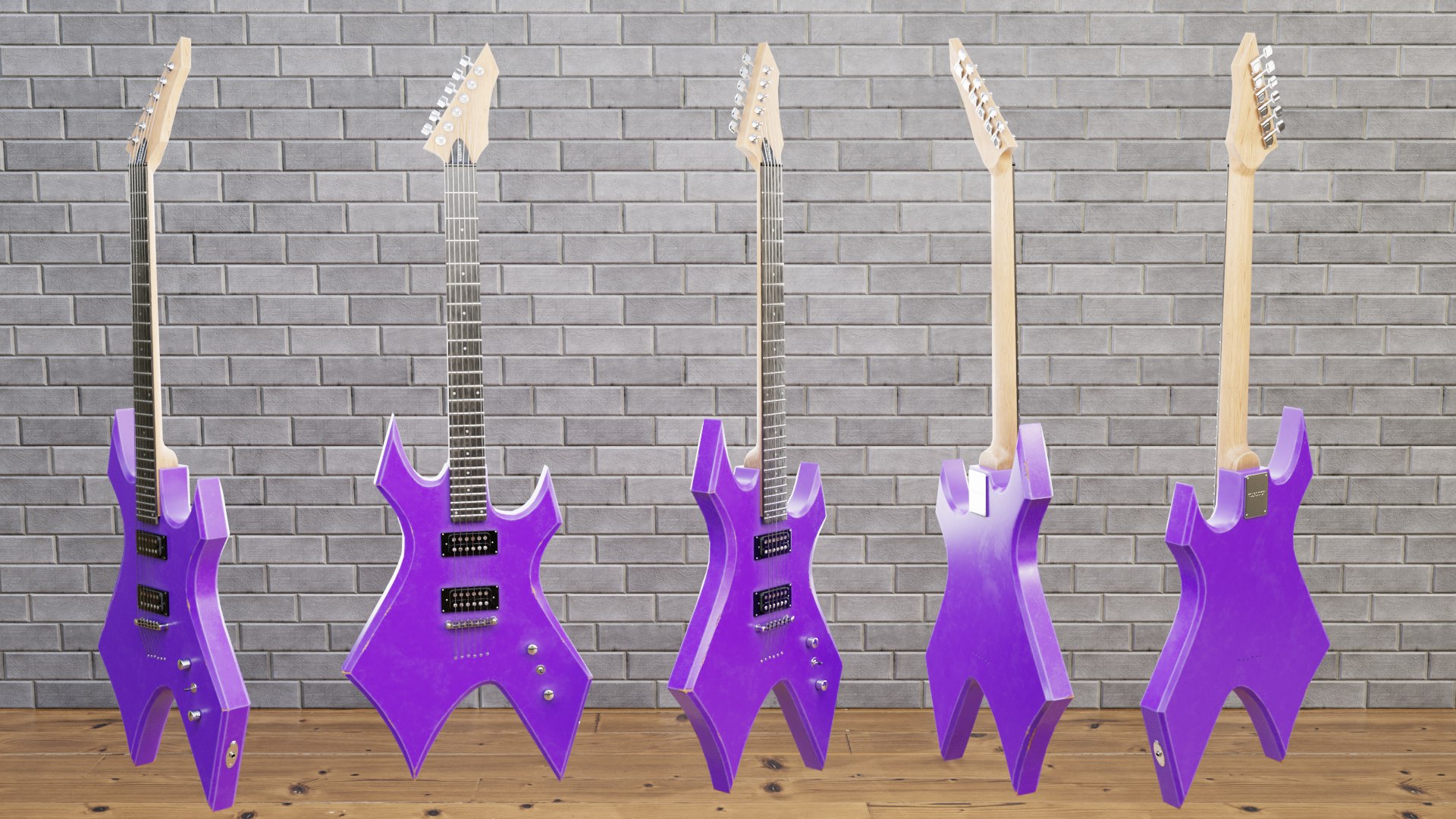 Battered purple Warlock shape Electric Guitar game ready 3d model 3D ...