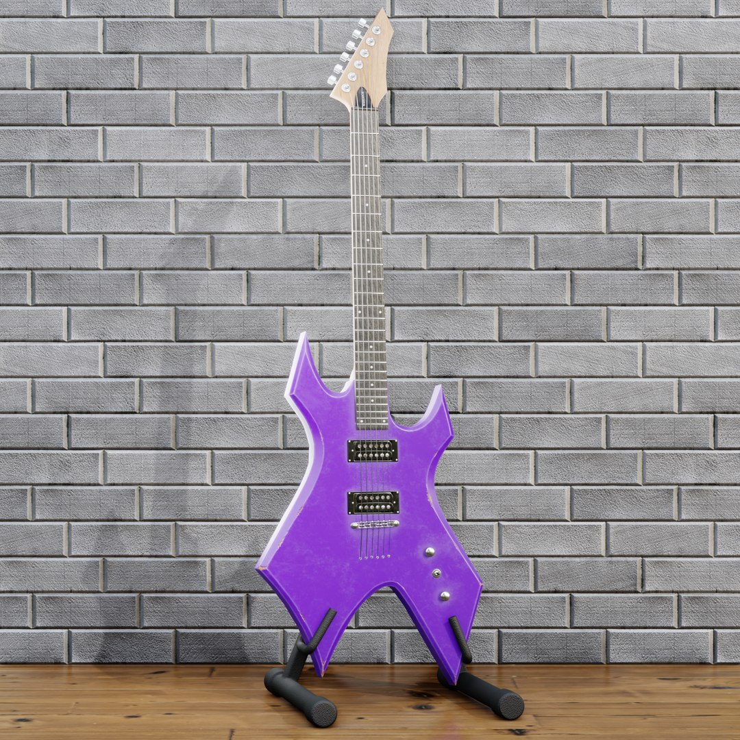 Battered Purple Warlock Shape Electric Guitar Game Ready 3d Model 3D ...