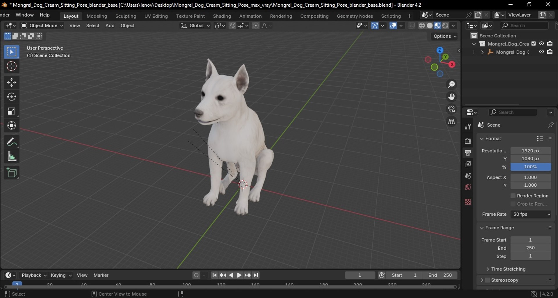 3D Model Mongrel Dog Cream Sitting Pose - TurboSquid 2413195