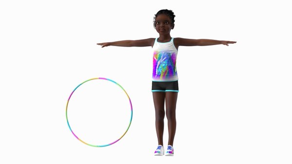Black Girl Child Sporty Style with Hoop Rigged for Maya 3D 모델 ...