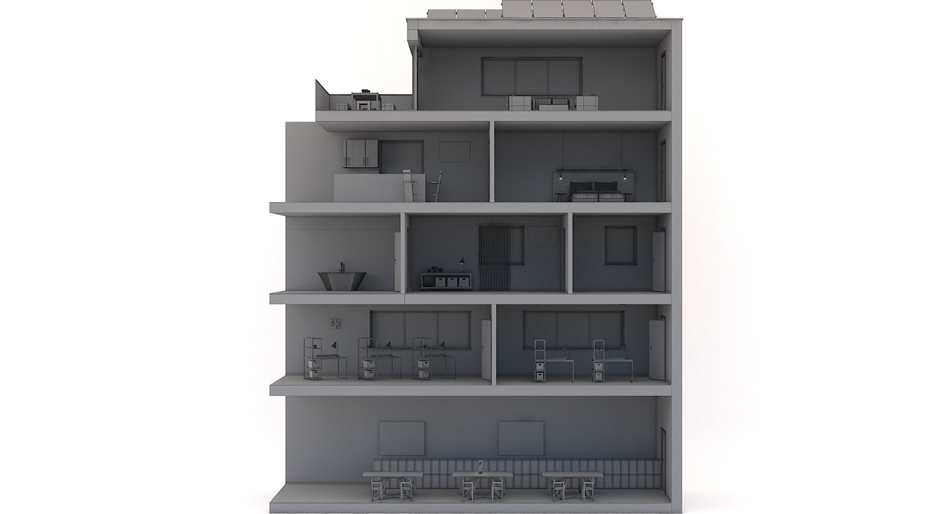 3D Apartment Building Section - TurboSquid 1337693