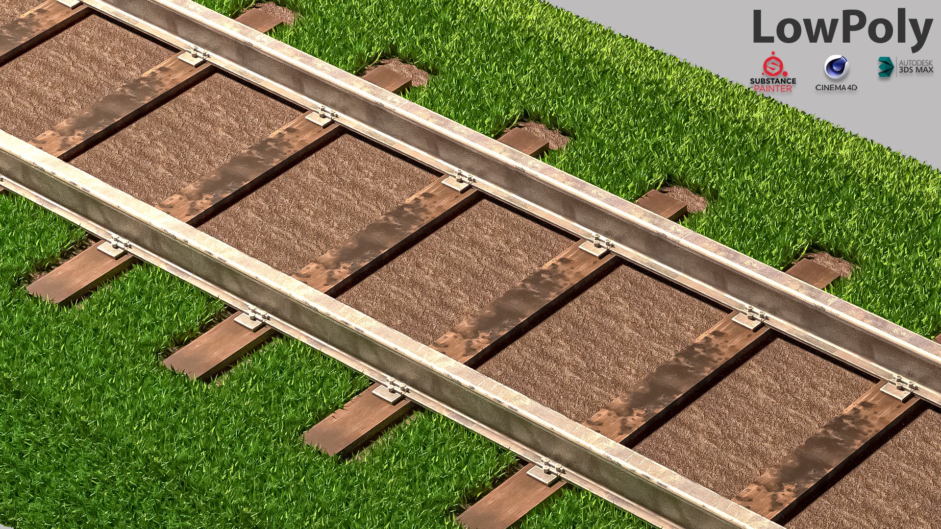 Railroad with Wood Sleepers Low-poly 3D model - TurboSquid 1808101