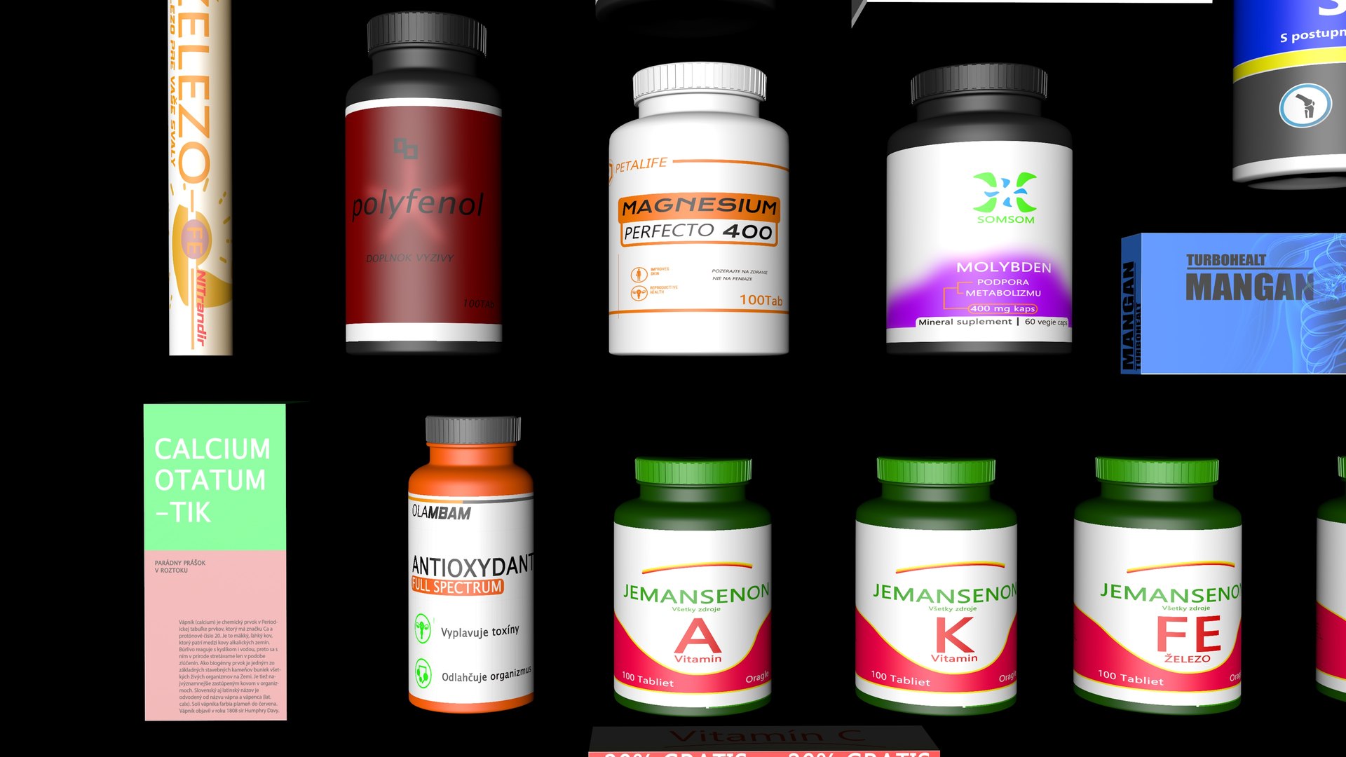Pack Of Vitamins Minerals And Food Supplements With Basic Basecolor Textures 3D Model ...