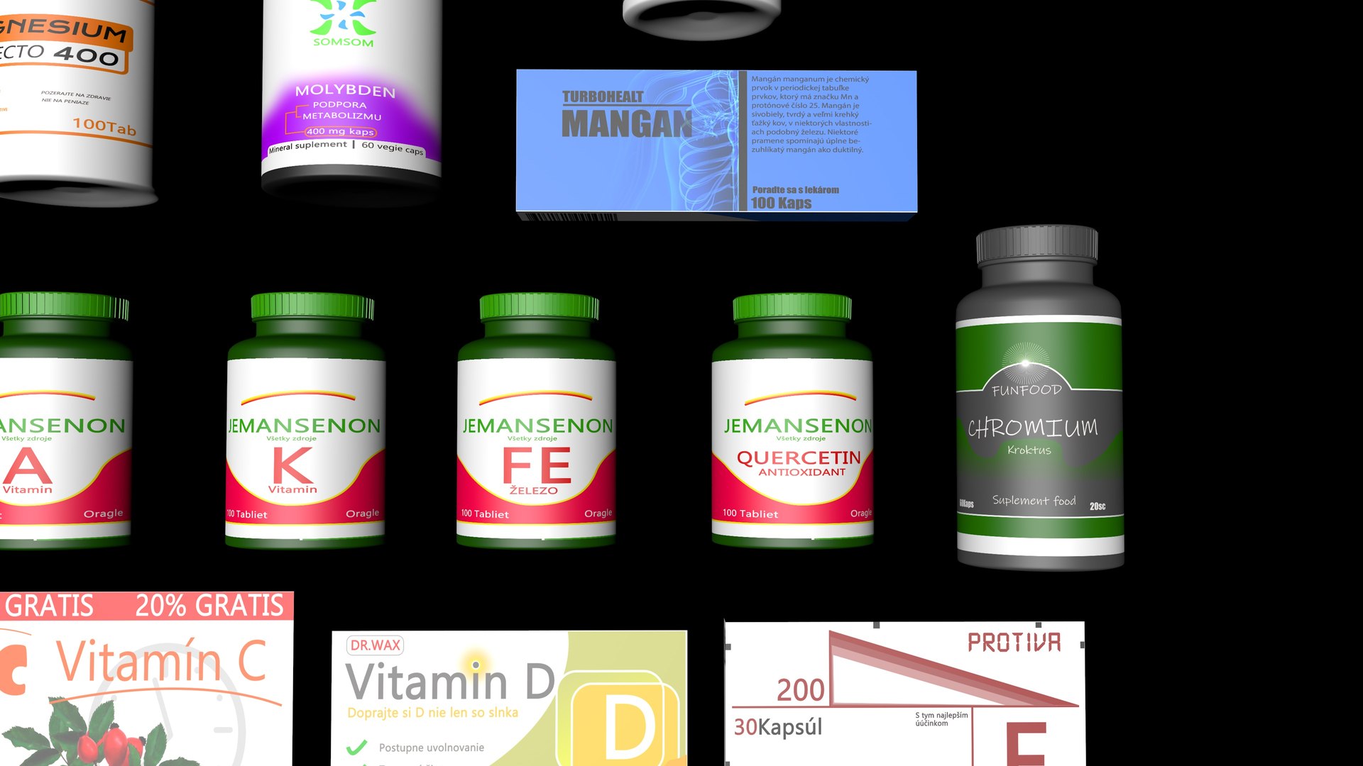 Pack Of Vitamins Minerals And Food Supplements With Basic Basecolor Textures 3D Model ...