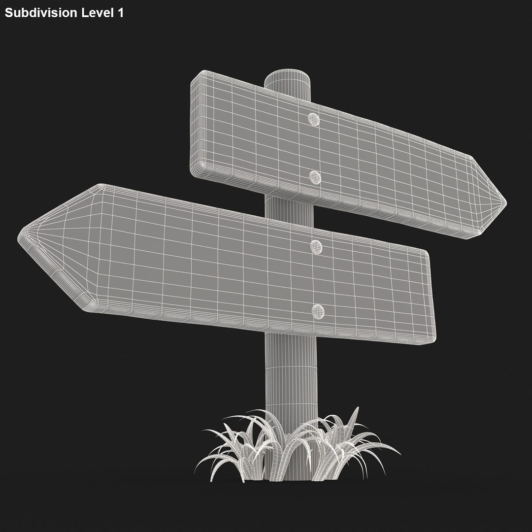 realistic wooden signboard grass 3d model