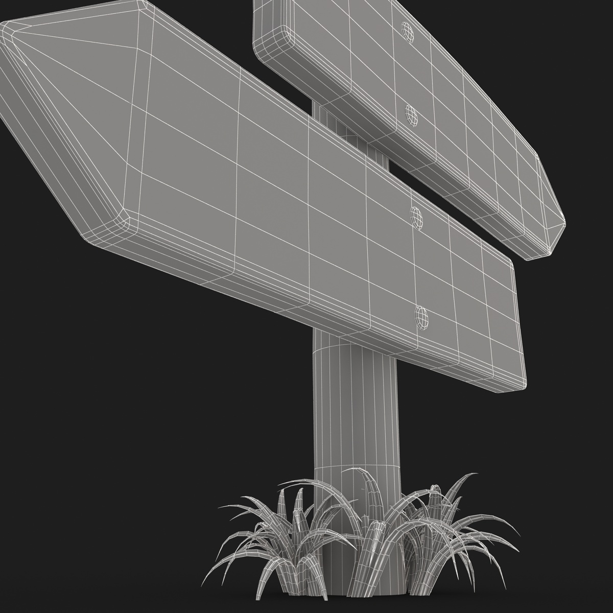 realistic wooden signboard grass 3d model