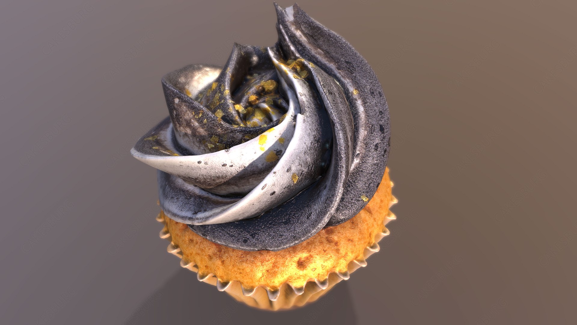 3D Elegant Golden Flakes Cupcake Model - TurboSquid 2057650