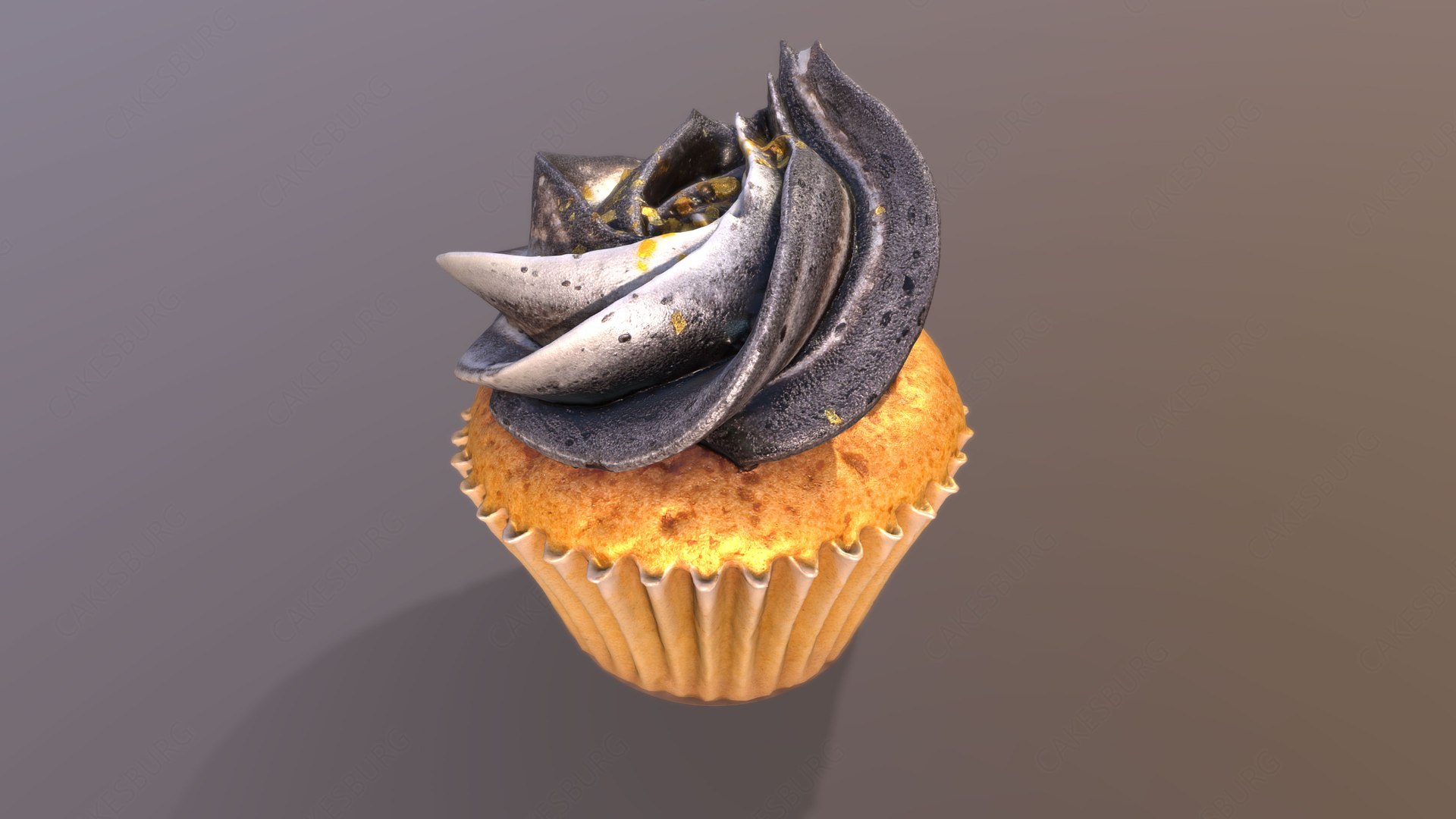 3D Elegant Golden Flakes Cupcake Model - TurboSquid 2057650