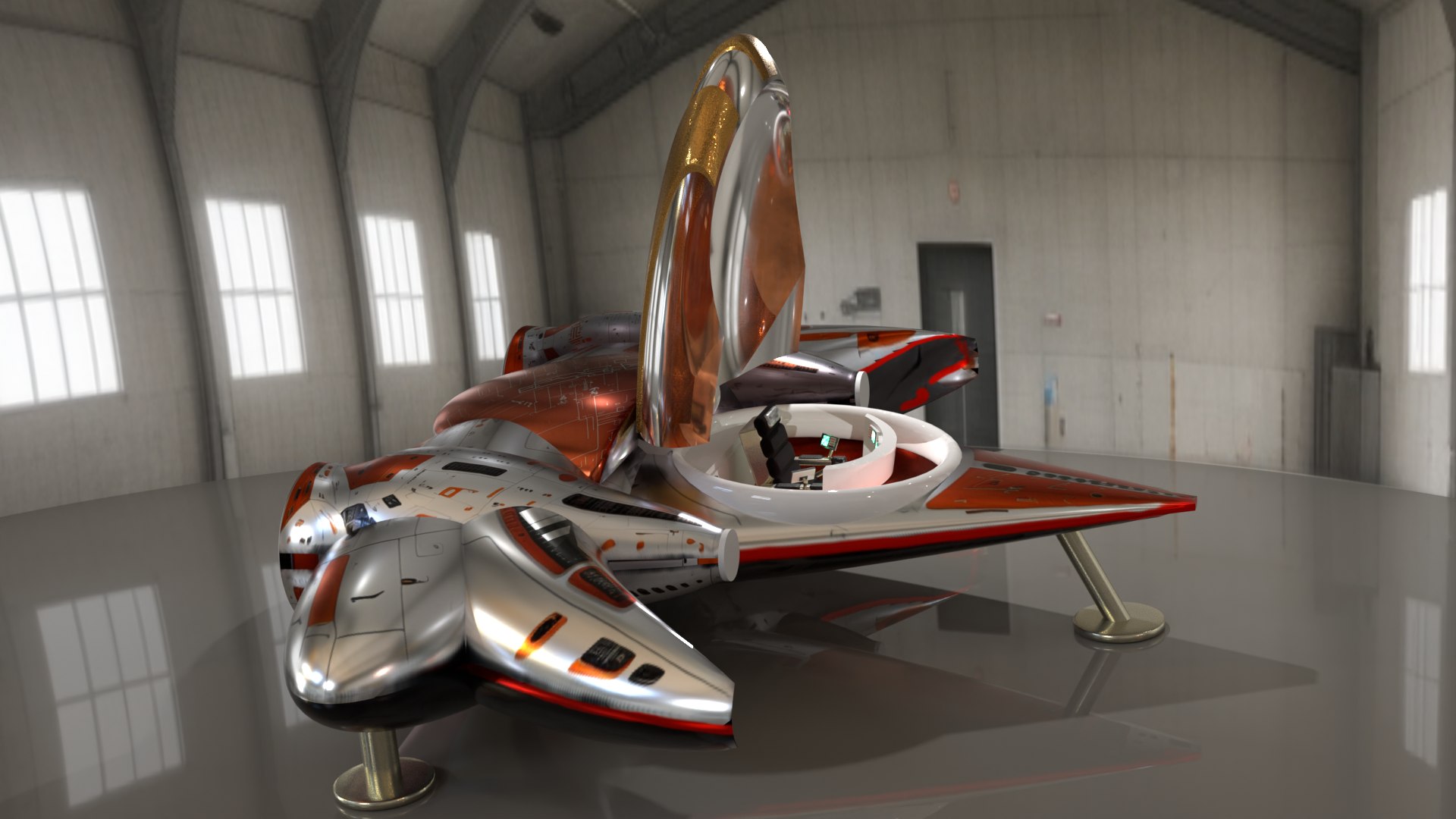 3D Retro-futuristic Single Fighter Space Ship - TurboSquid 2262472