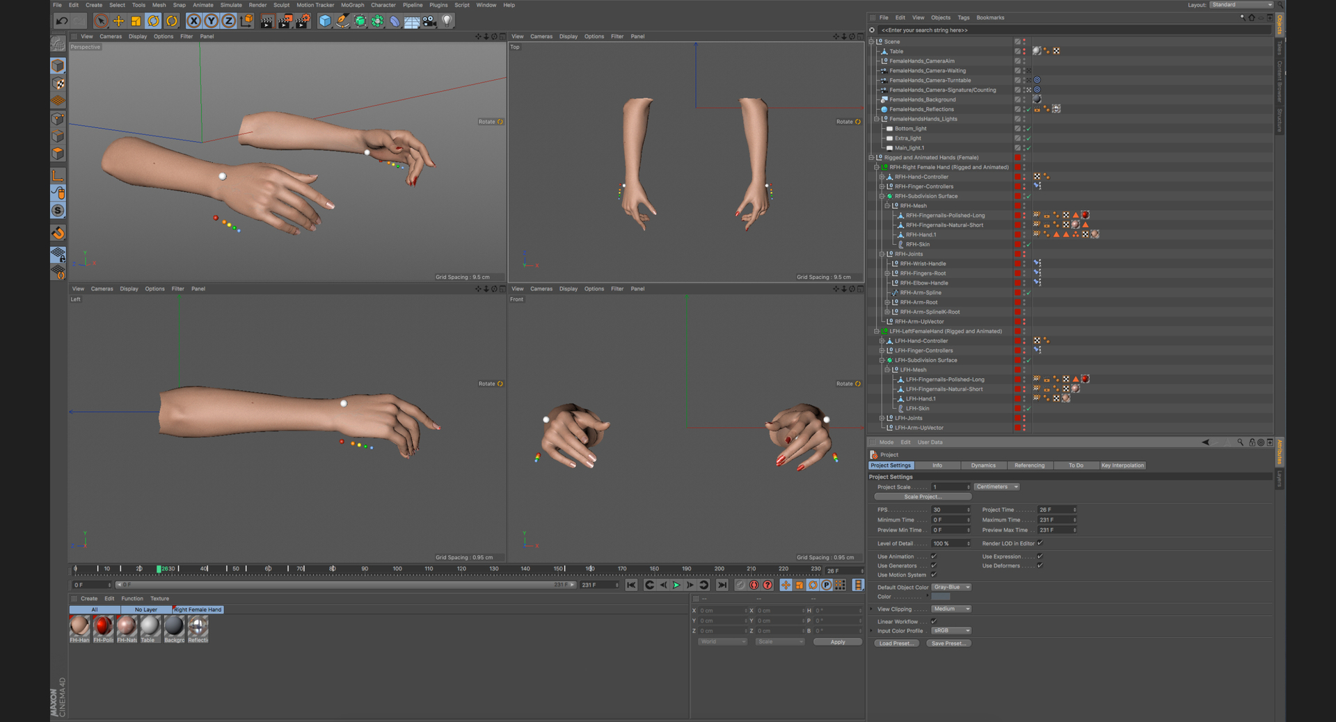 rigged human hands female c4d