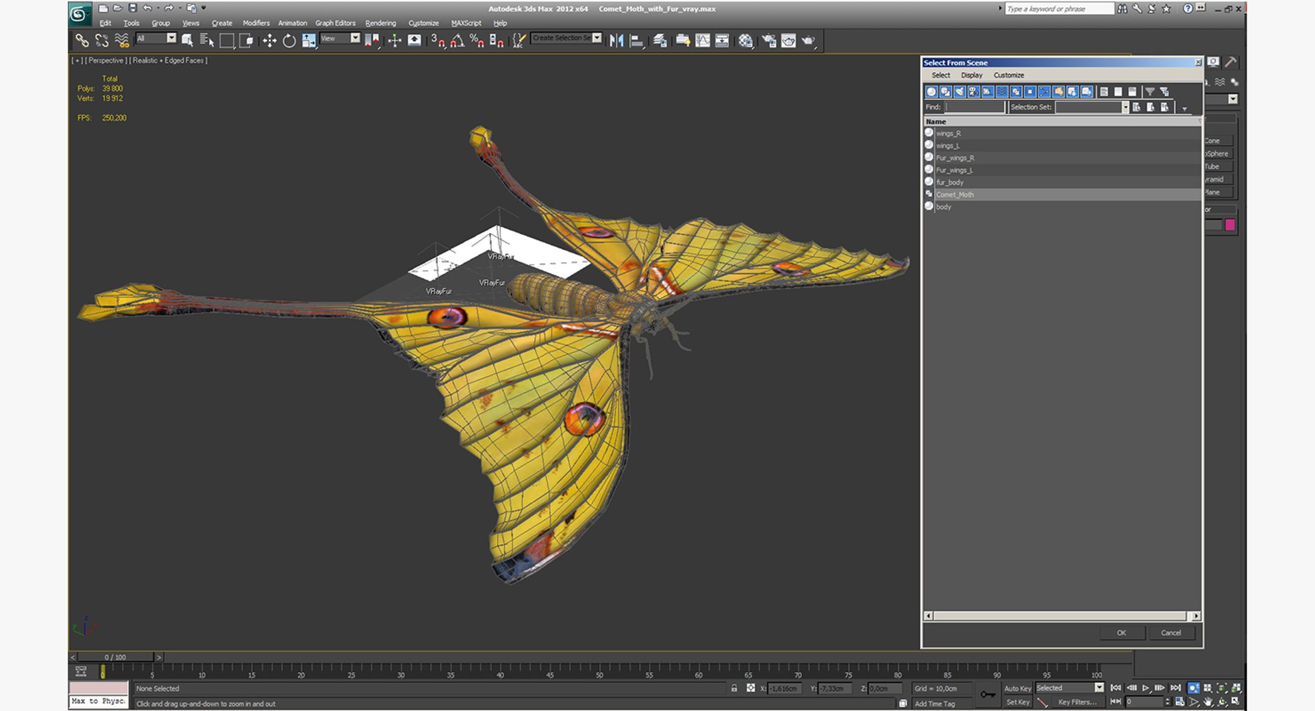 3d comet moth fur model