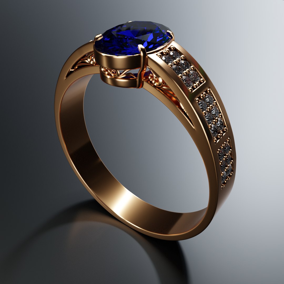 3D Gold Ring With Sapphire And Diamonds - TurboSquid 1983374