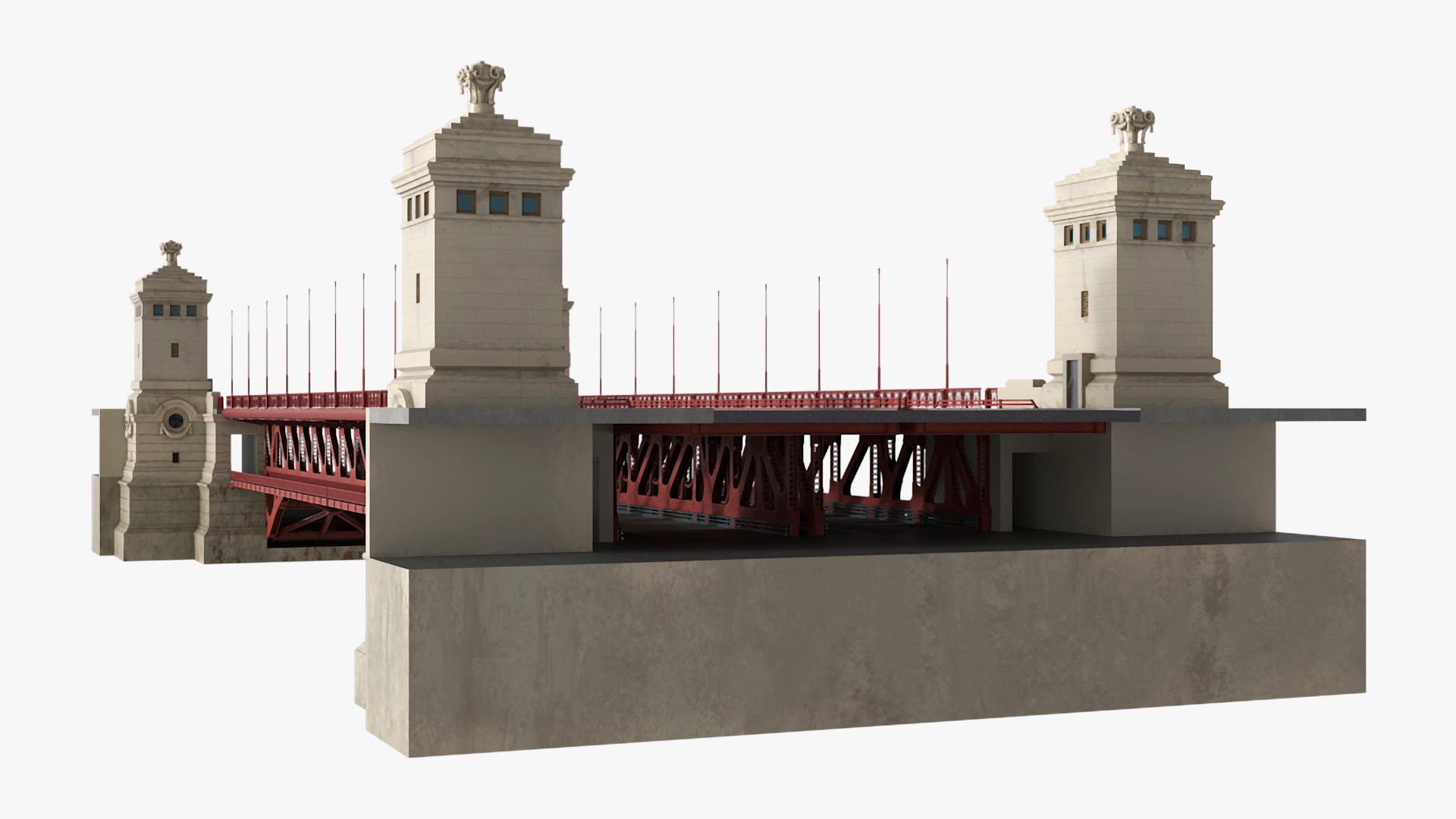 3D Chicago Drawbridge Lowered - TurboSquid 2283322