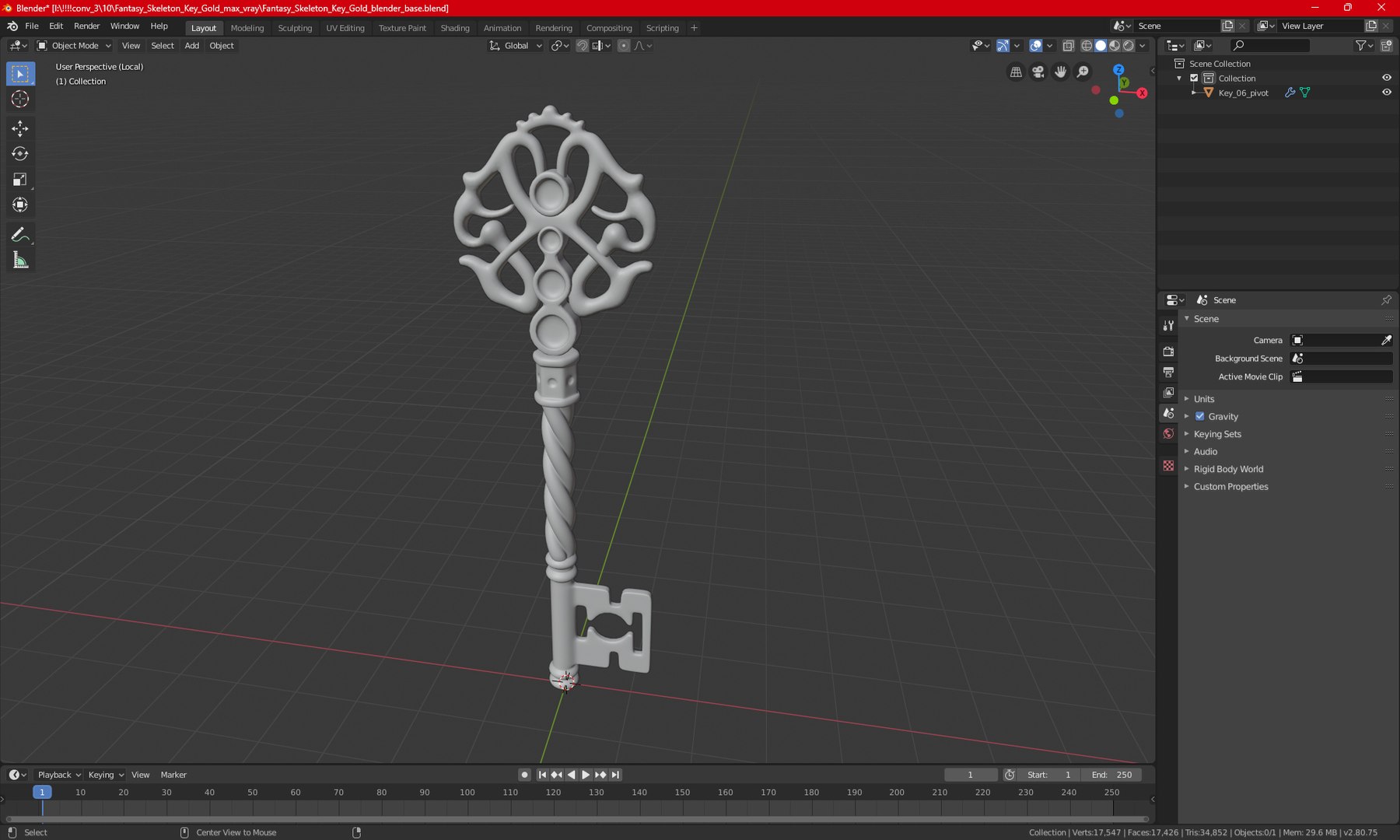 3D Model Fantasy Skeleton Key Steel - TurboSquid 2246393