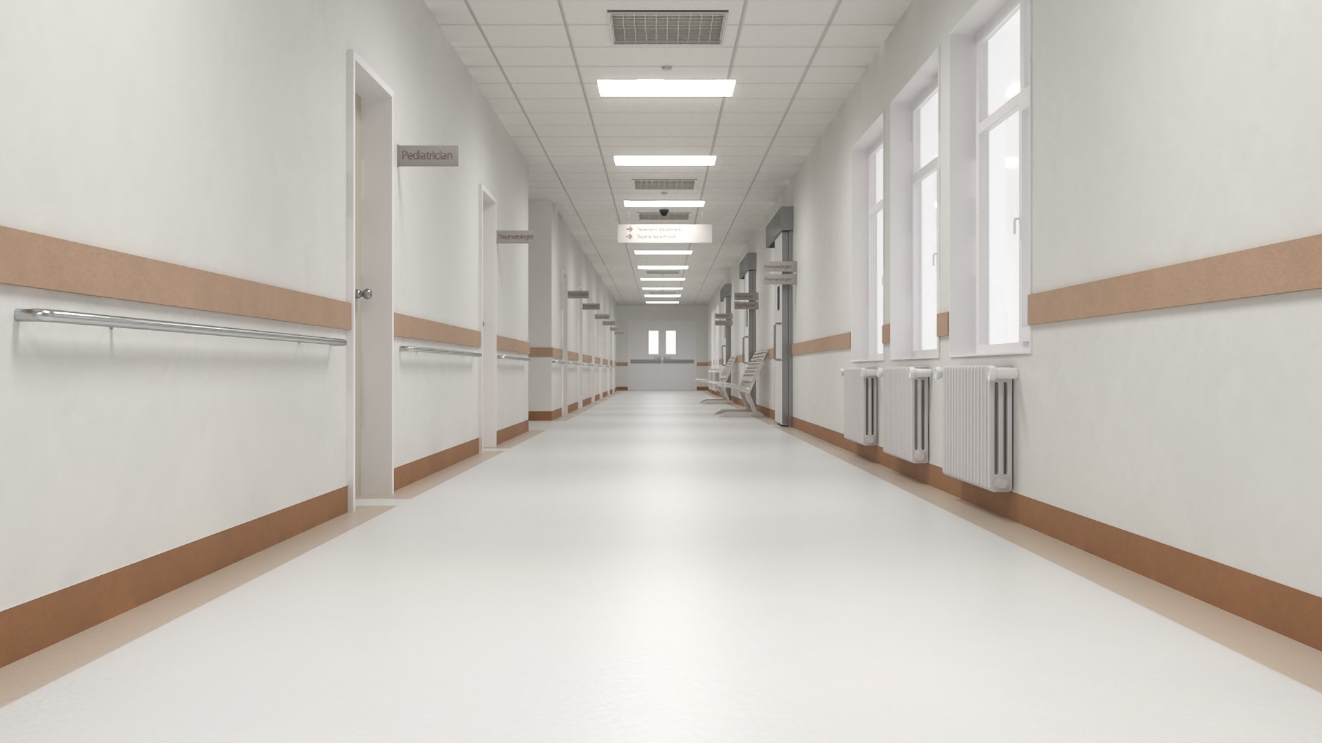 3D Hospital Hallway Straight Corridor Model - TurboSquid 2270113