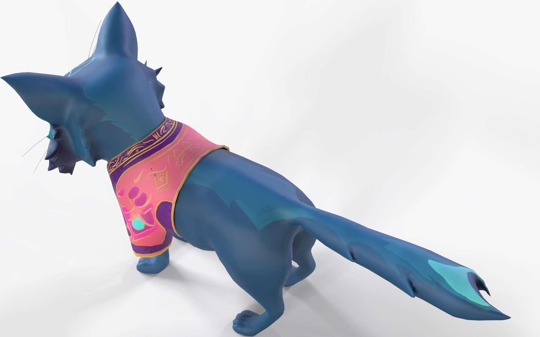Mystic CAT Azure Kitsune Warrior Fox 3D Model Stylised Cartoon ...