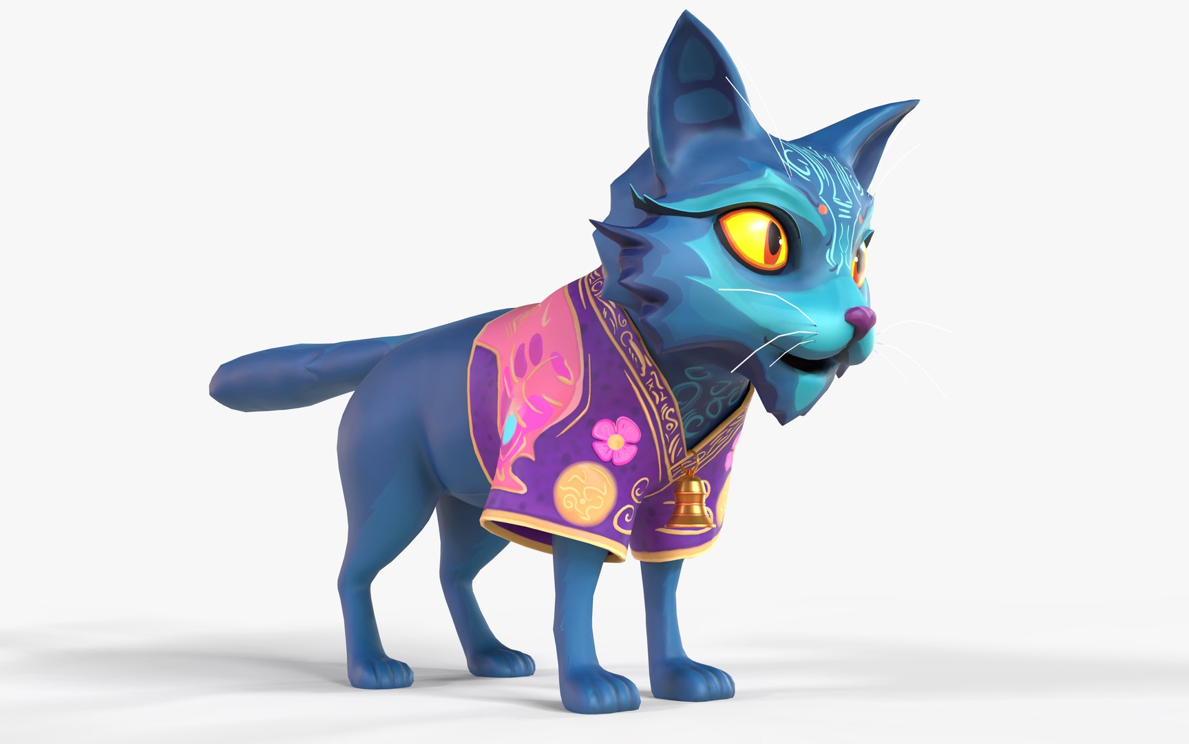 Mystic CAT Azure Kitsune Warrior Fox 3D Model Stylised Cartoon ...