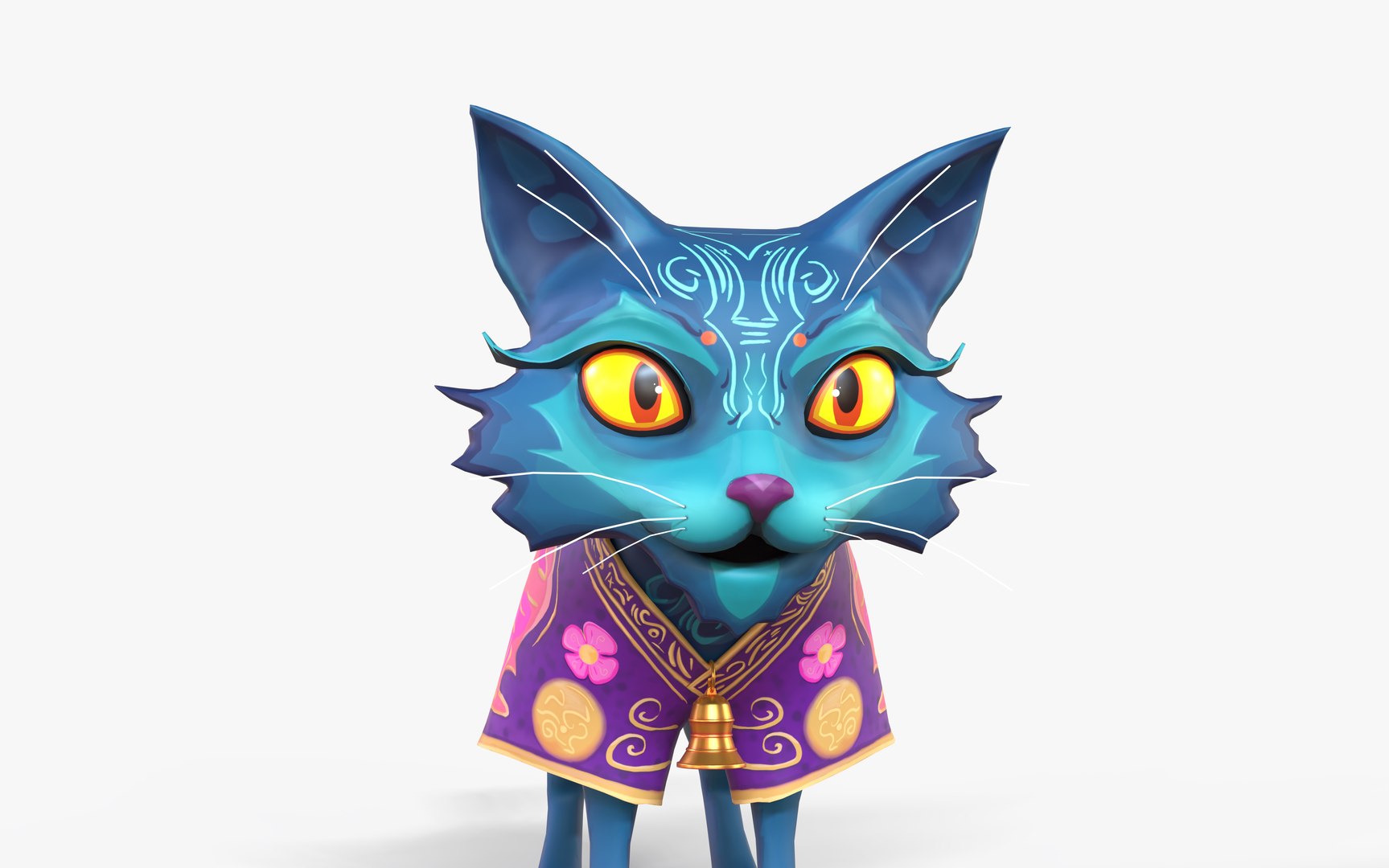 Mystic CAT Azure Kitsune Warrior Fox 3D Model Stylised Cartoon ...