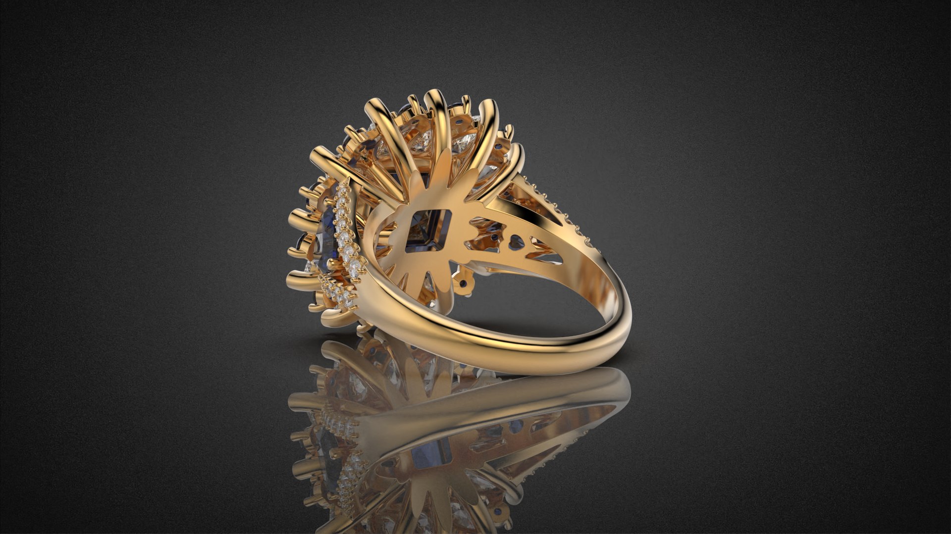 3D Model Royal Blue Sapphire Damond Ring All Sizes R63 - TurboSquid 2499284