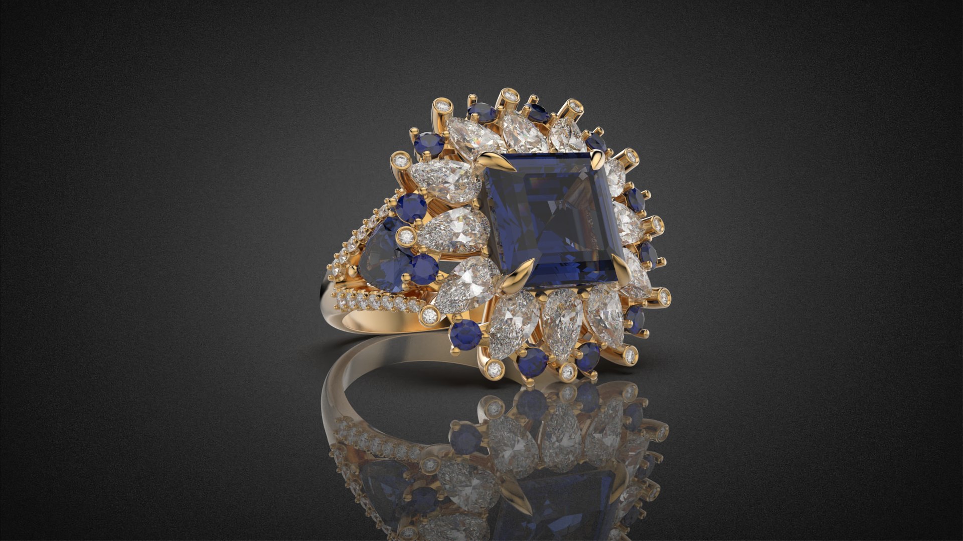 3D Model Royal Blue Sapphire Damond Ring All Sizes R63 - TurboSquid 2499284