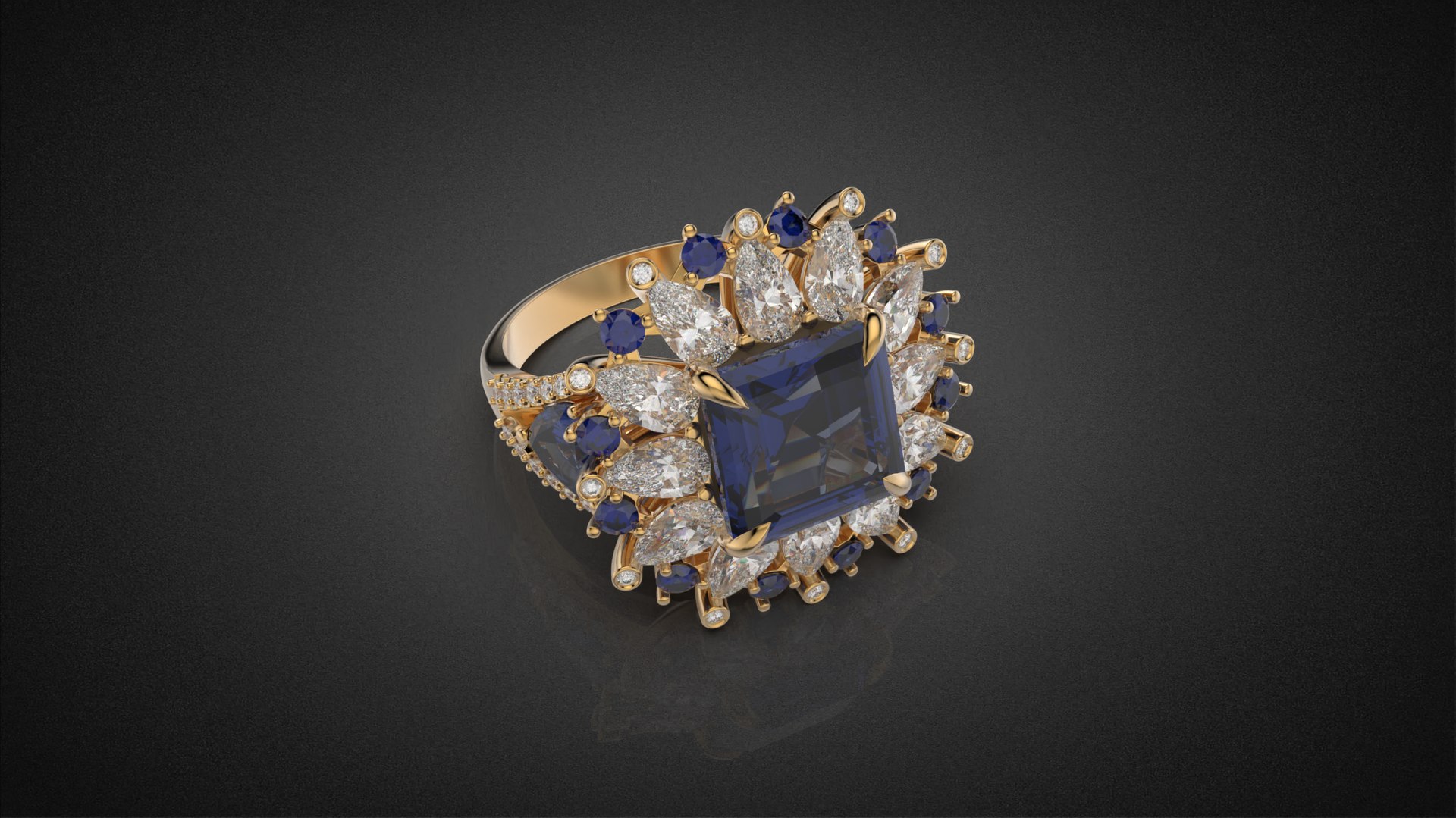 3D Model Royal Blue Sapphire Damond Ring All Sizes R63 - TurboSquid 2499284