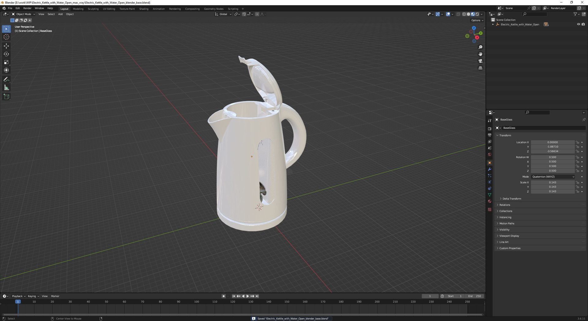 3D Model Electric Kettle With Water Open - TurboSquid 2296519