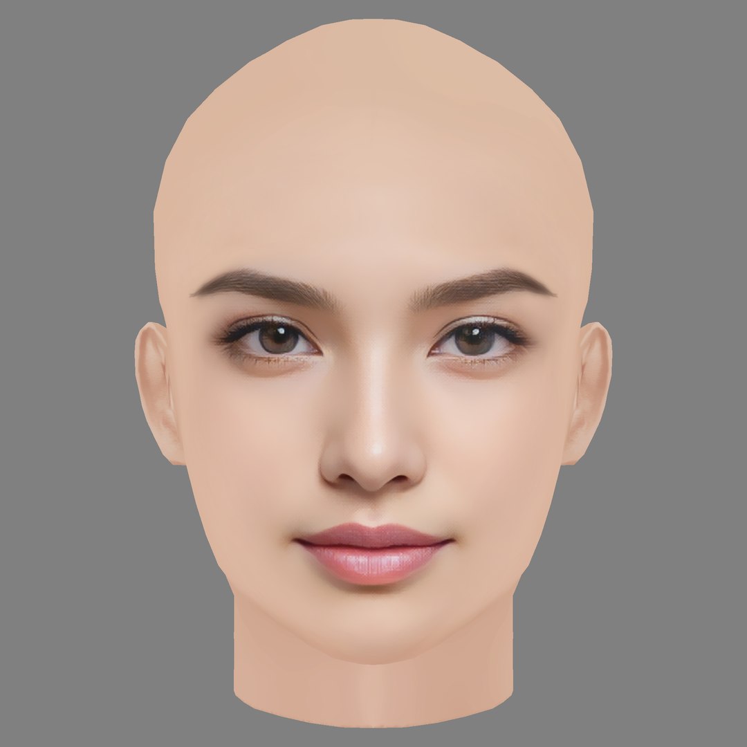 3D Model Beautiful Girl Head 04 - No Hair - Low Poly Head For Game ...