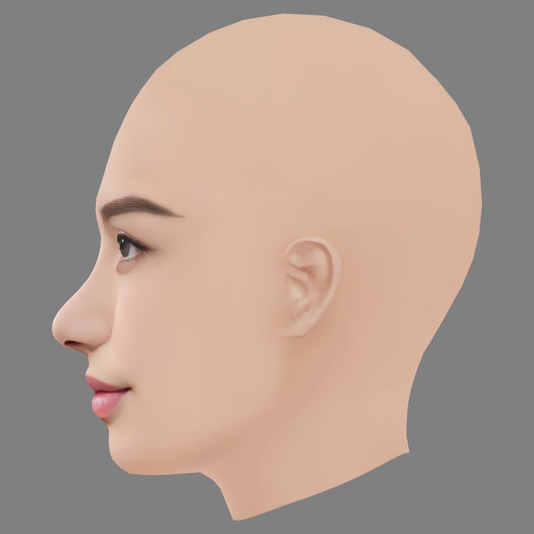 3D Model Beautiful Girl Head 04 - No Hair - Low Poly Head For Game ...