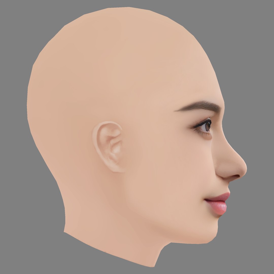 3D Model Beautiful Girl Head 04 - No Hair - Low Poly Head For Game ...