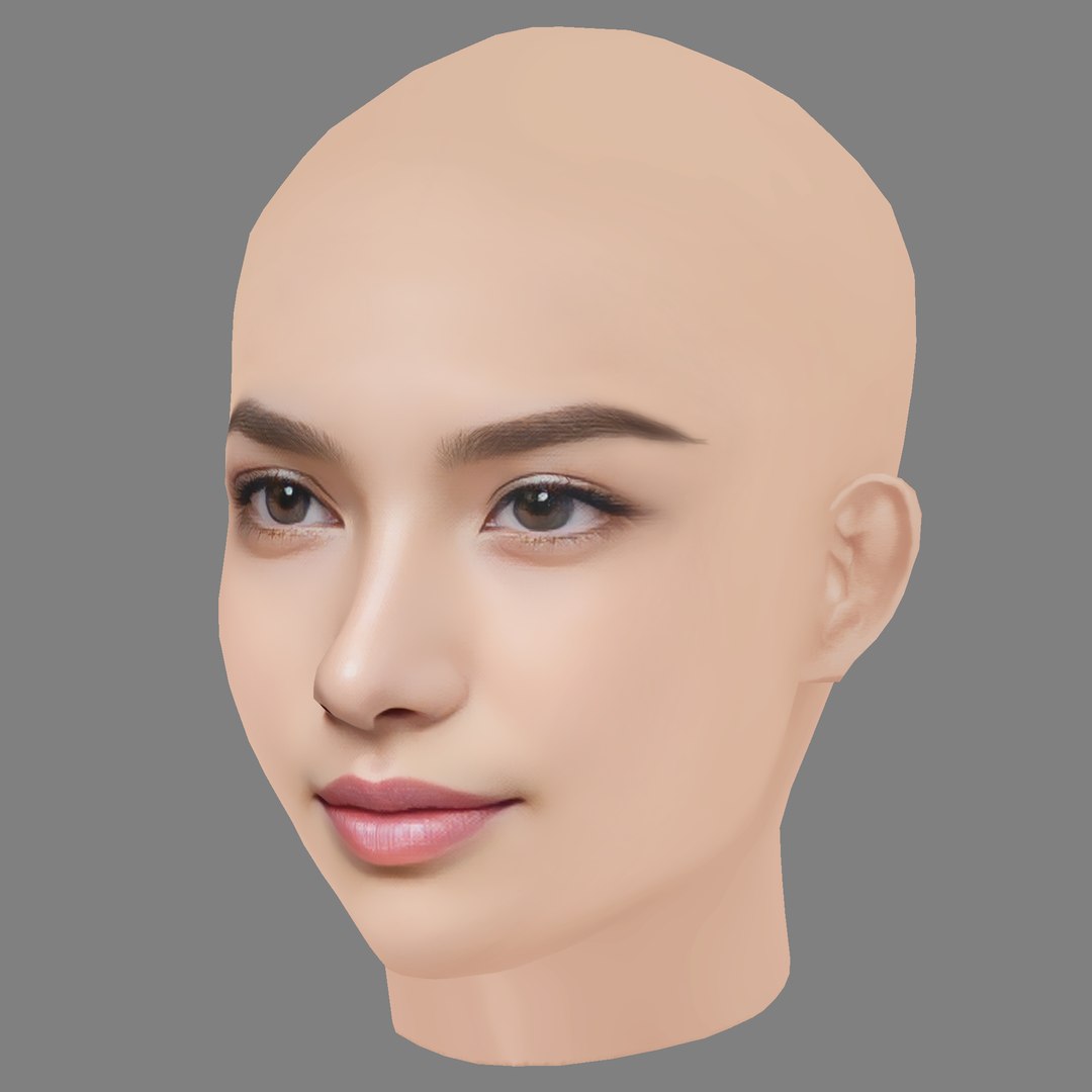3D Model Beautiful Girl Head 04 - No Hair - Low Poly Head For Game ...