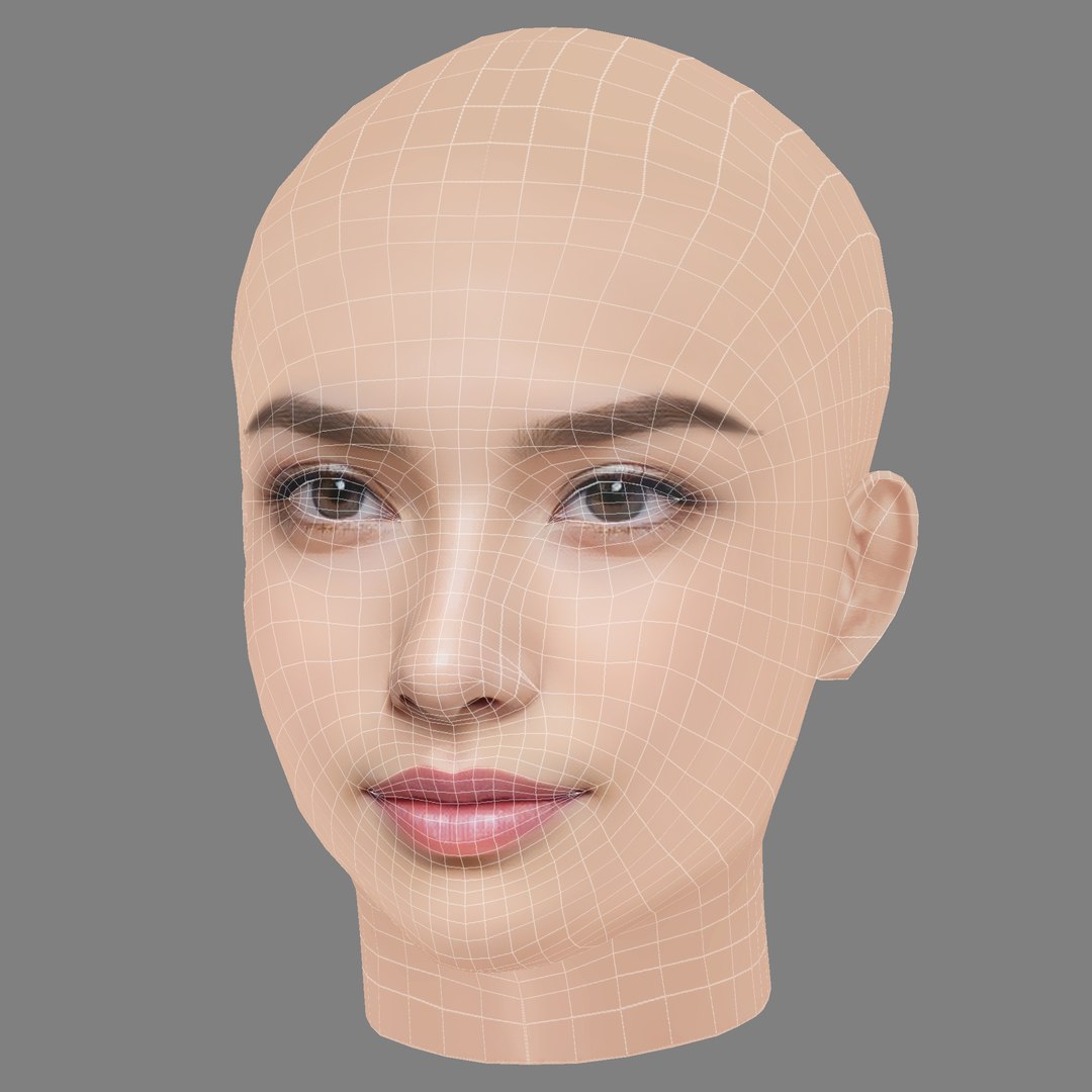 3D Model Beautiful Girl Head 04 - No Hair - Low Poly Head For Game ...