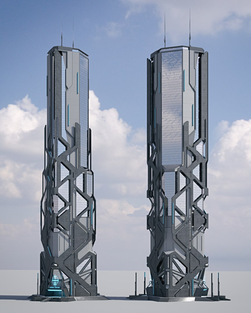3D Futuristic Sci-fi Skyscraper Building Model - TurboSquid 2108302