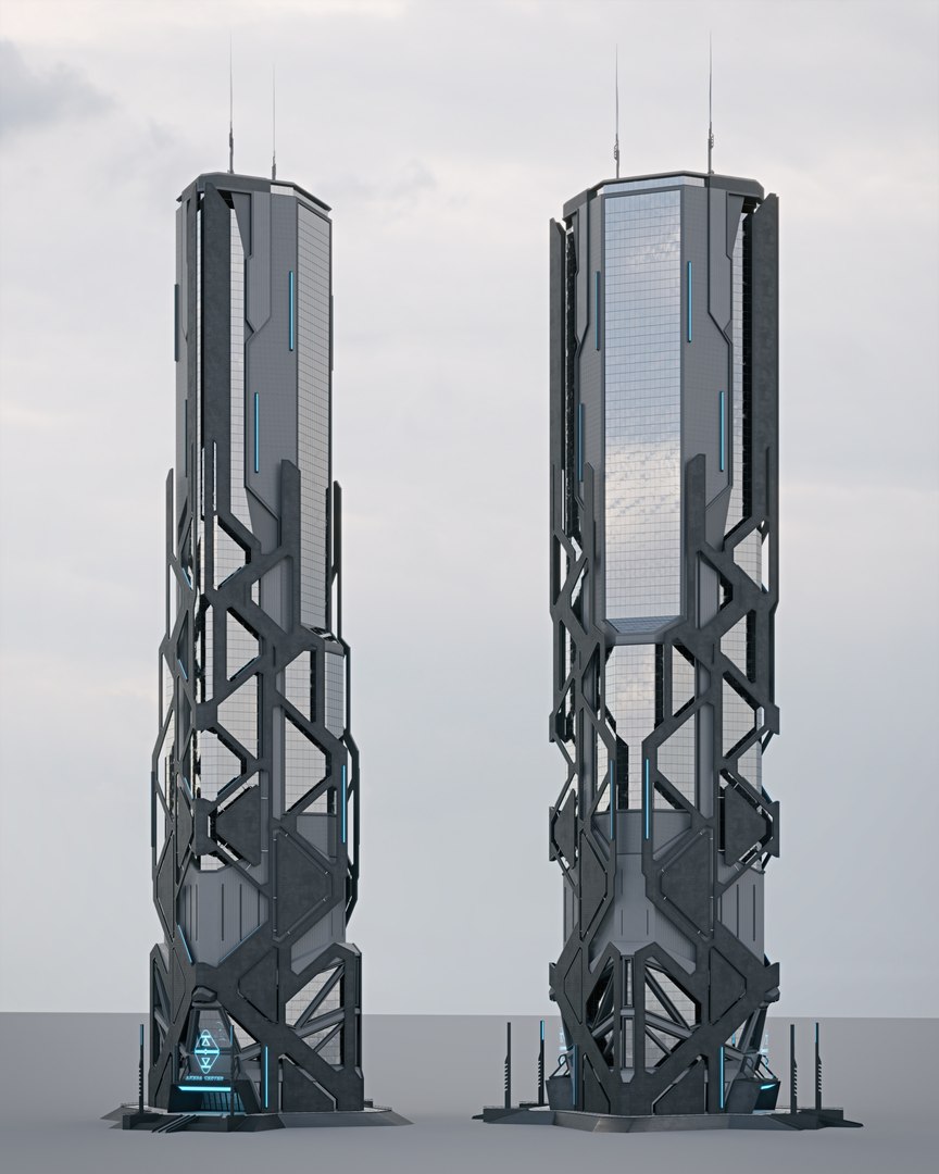 3D Futuristic Sci-fi Skyscraper Building Model - TurboSquid 2108302