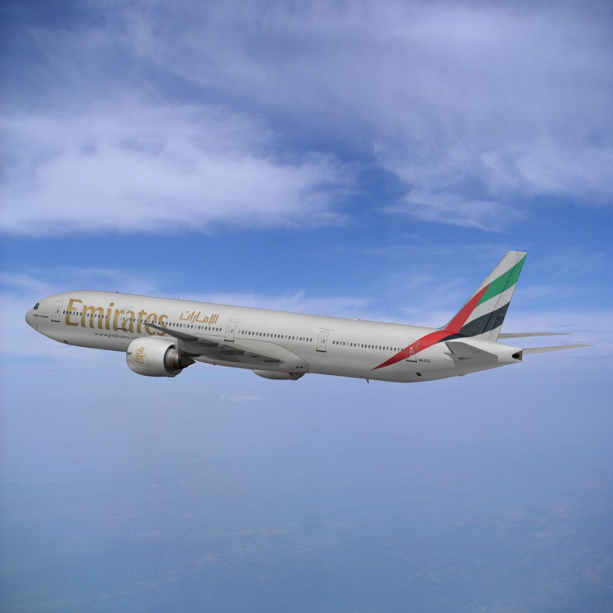 3d boeing 777-300er aircraft landing