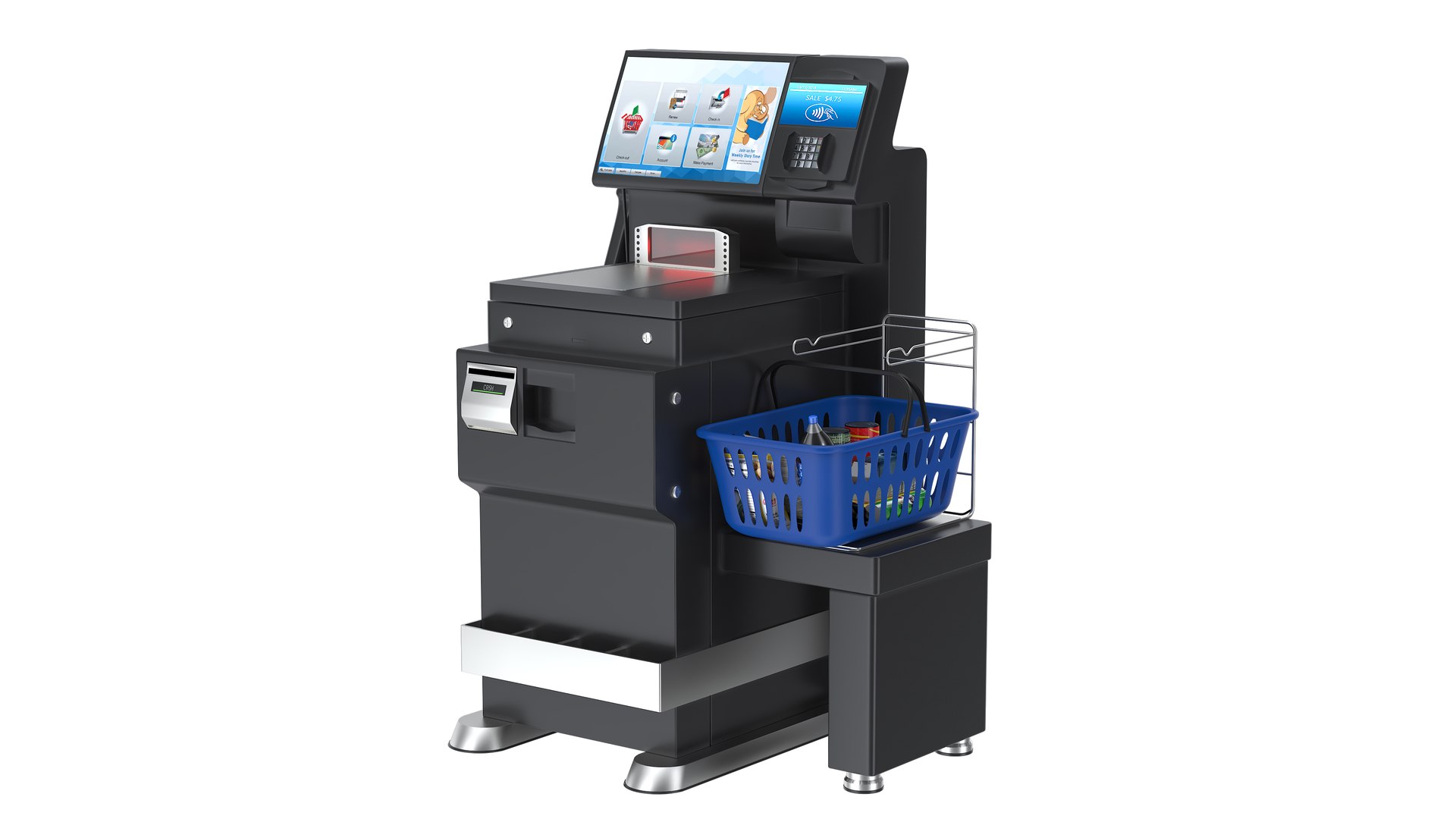 3D Model Self Service Checkout System Black With Basket - TurboSquid 2317458