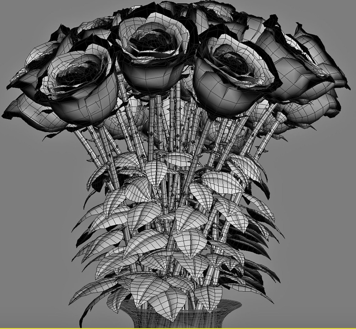 Realistic Roses Vase 3d Model