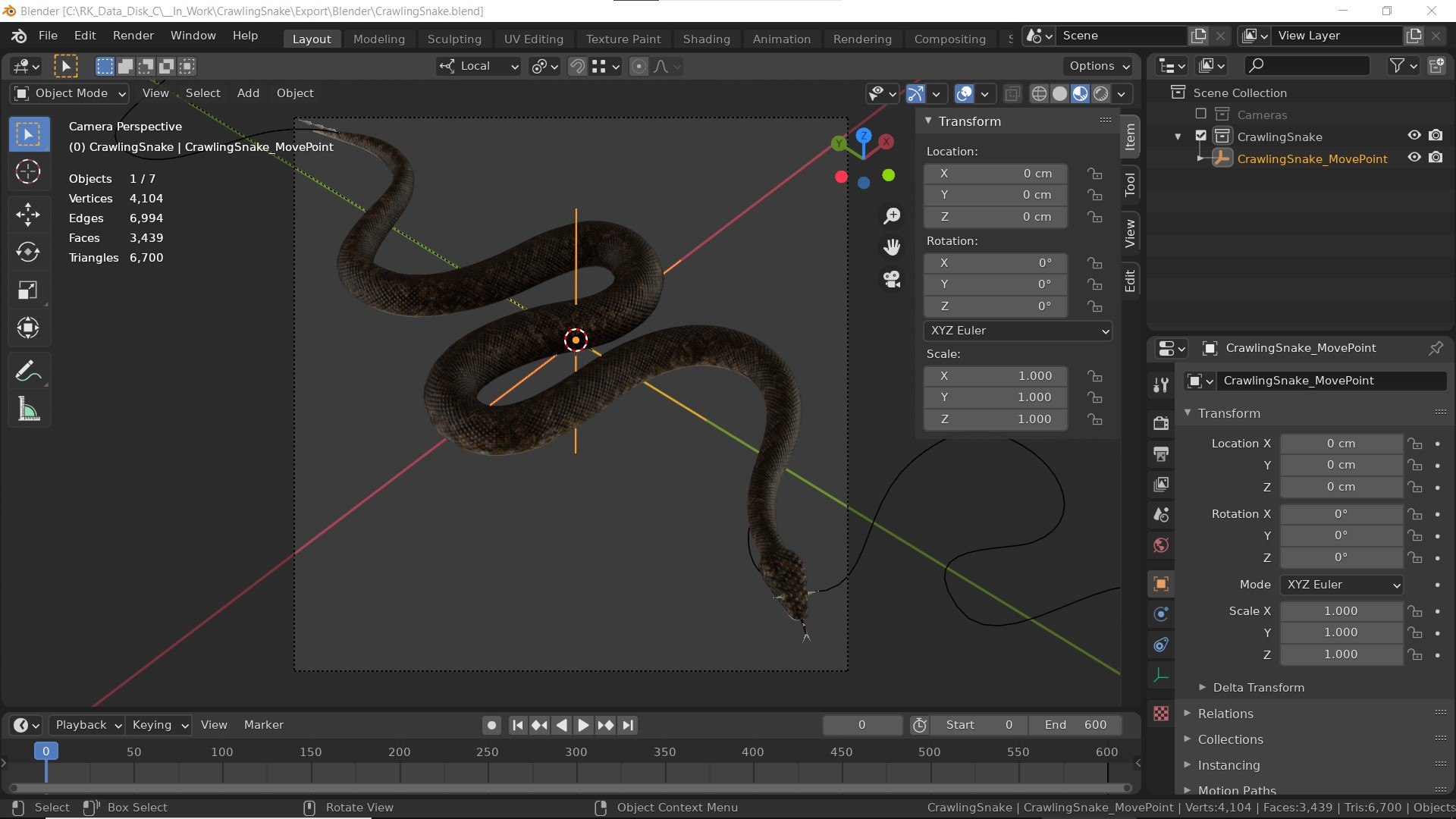 Crawling snake loop animation 3D model - TurboSquid 1639323
