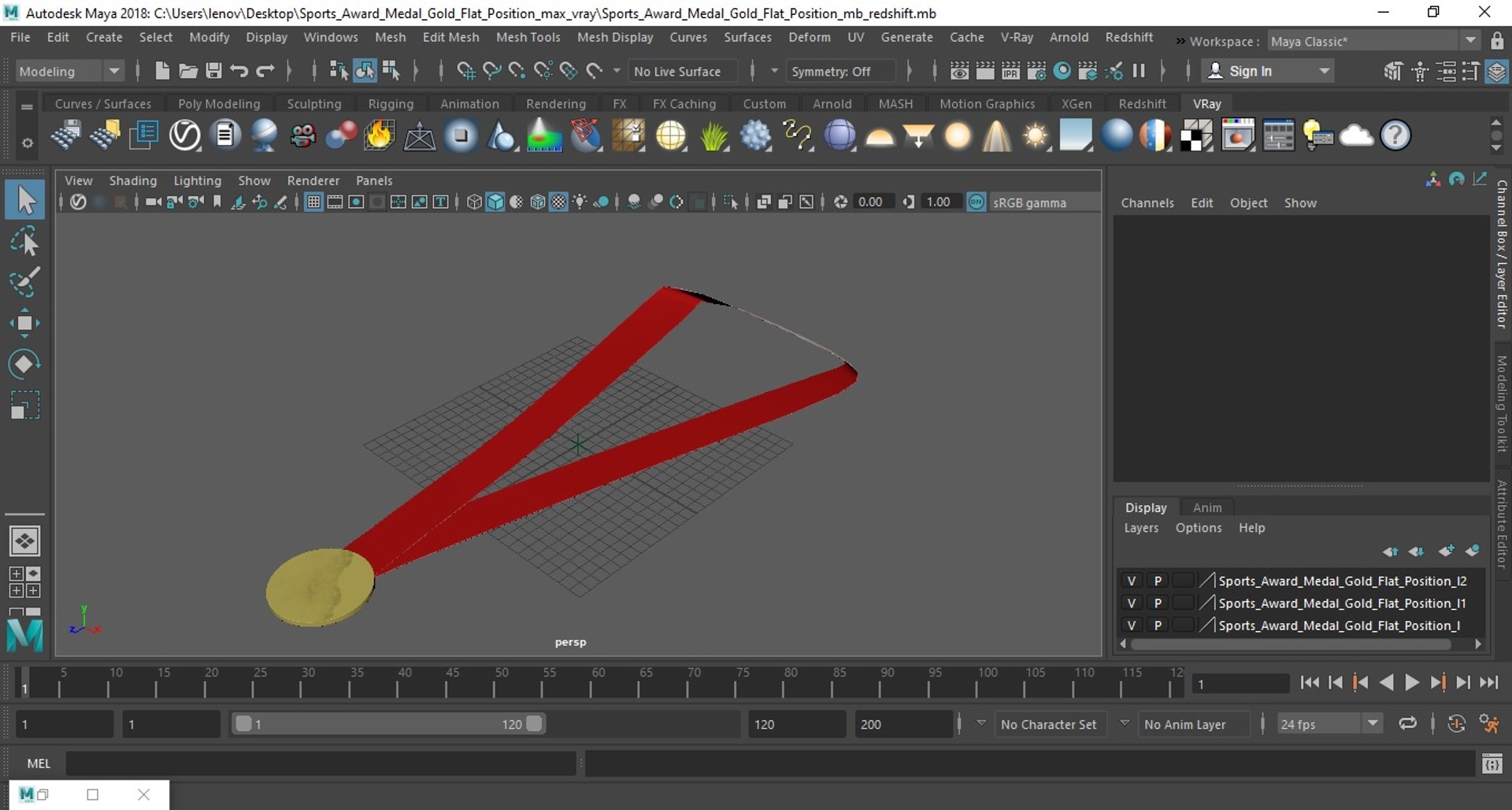 3D Sports Award Medal Gold Flat Position - TurboSquid 2413692