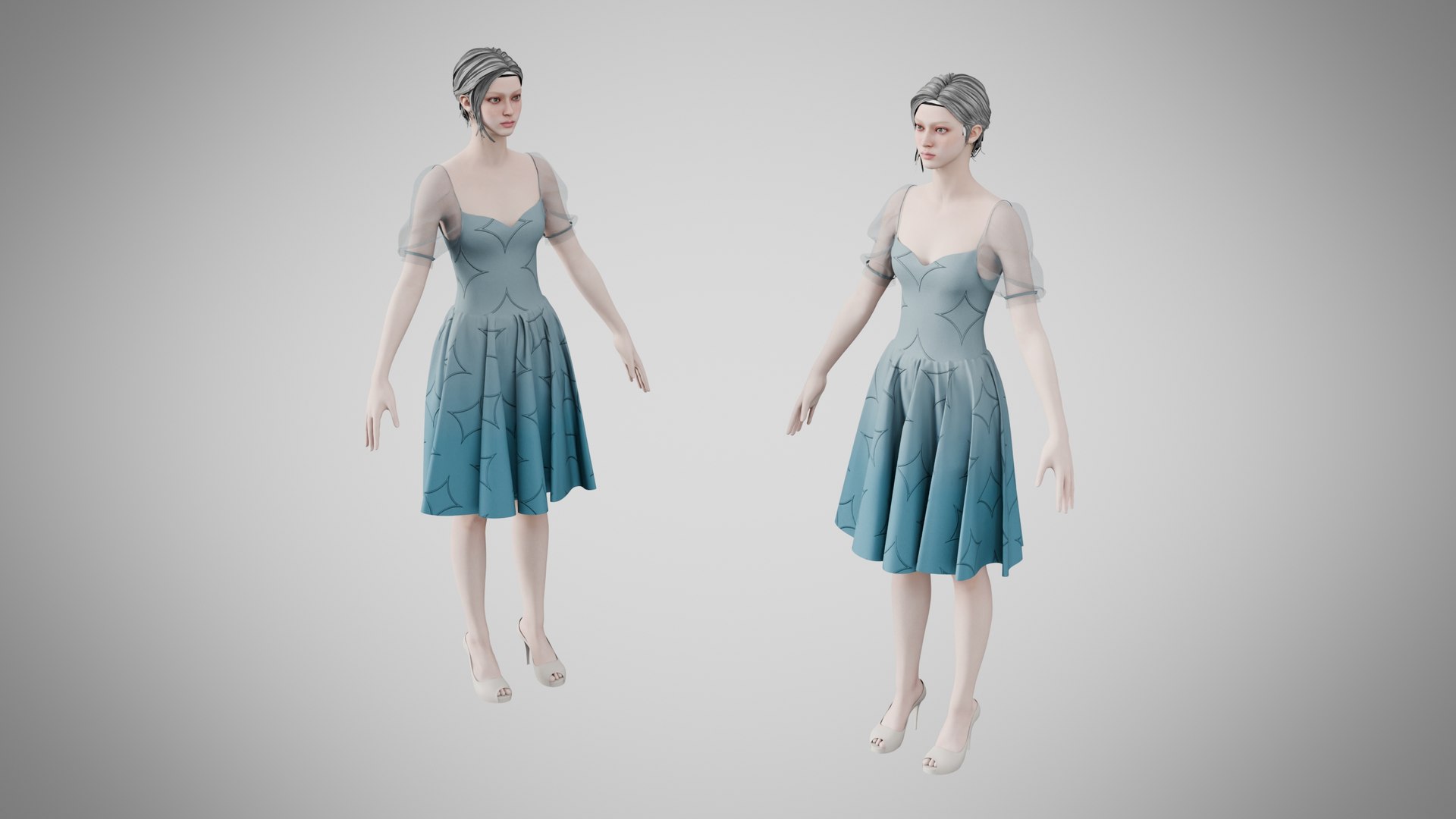3D Dress 09 Weldon Blue With Design Model - TurboSquid 2451628