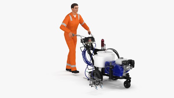 modelo 3d Trabajador de la carretera con trazador de líneas de pintura ...