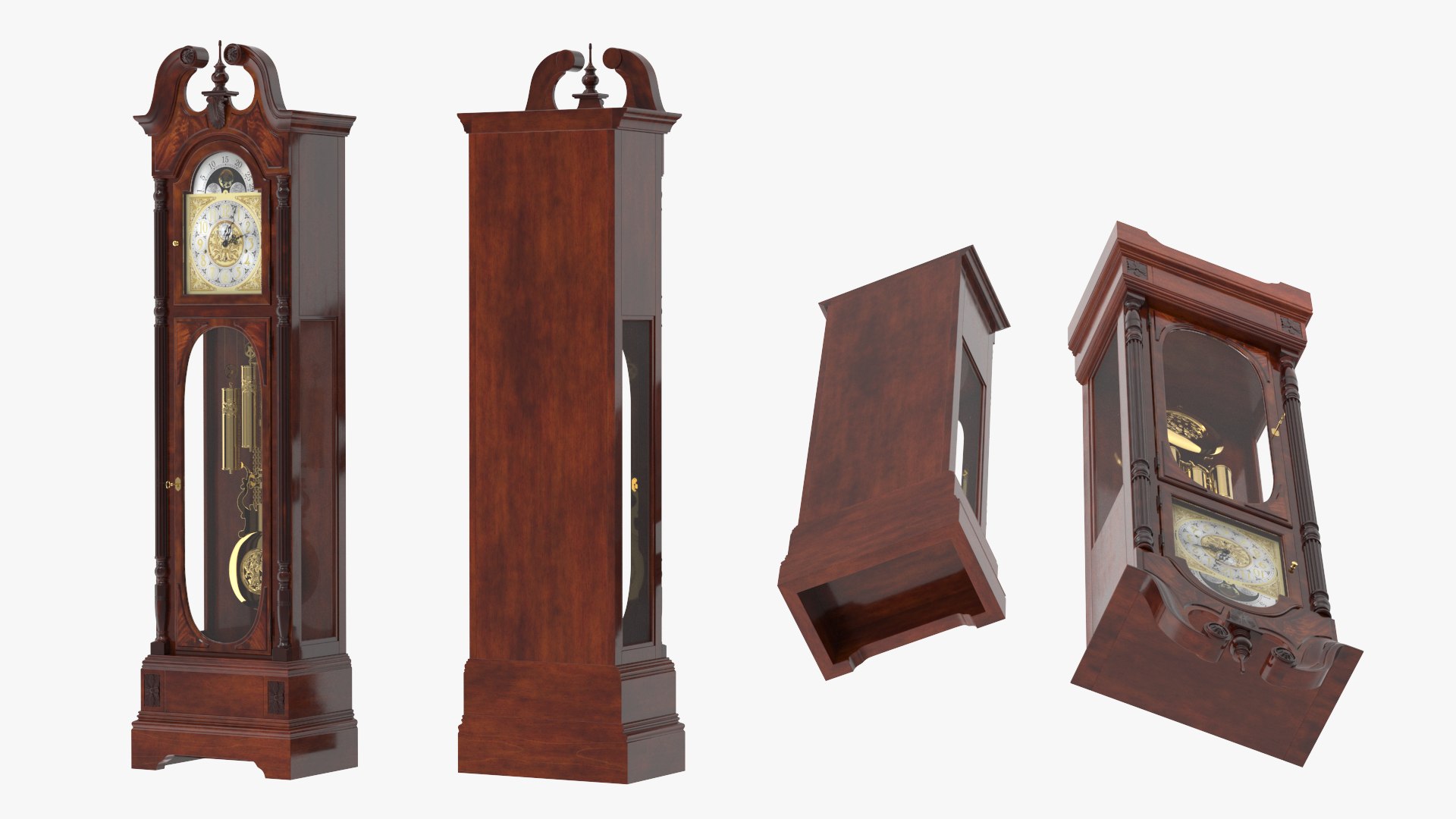 3D Grandfather Clock Walnut - TurboSquid 2286862