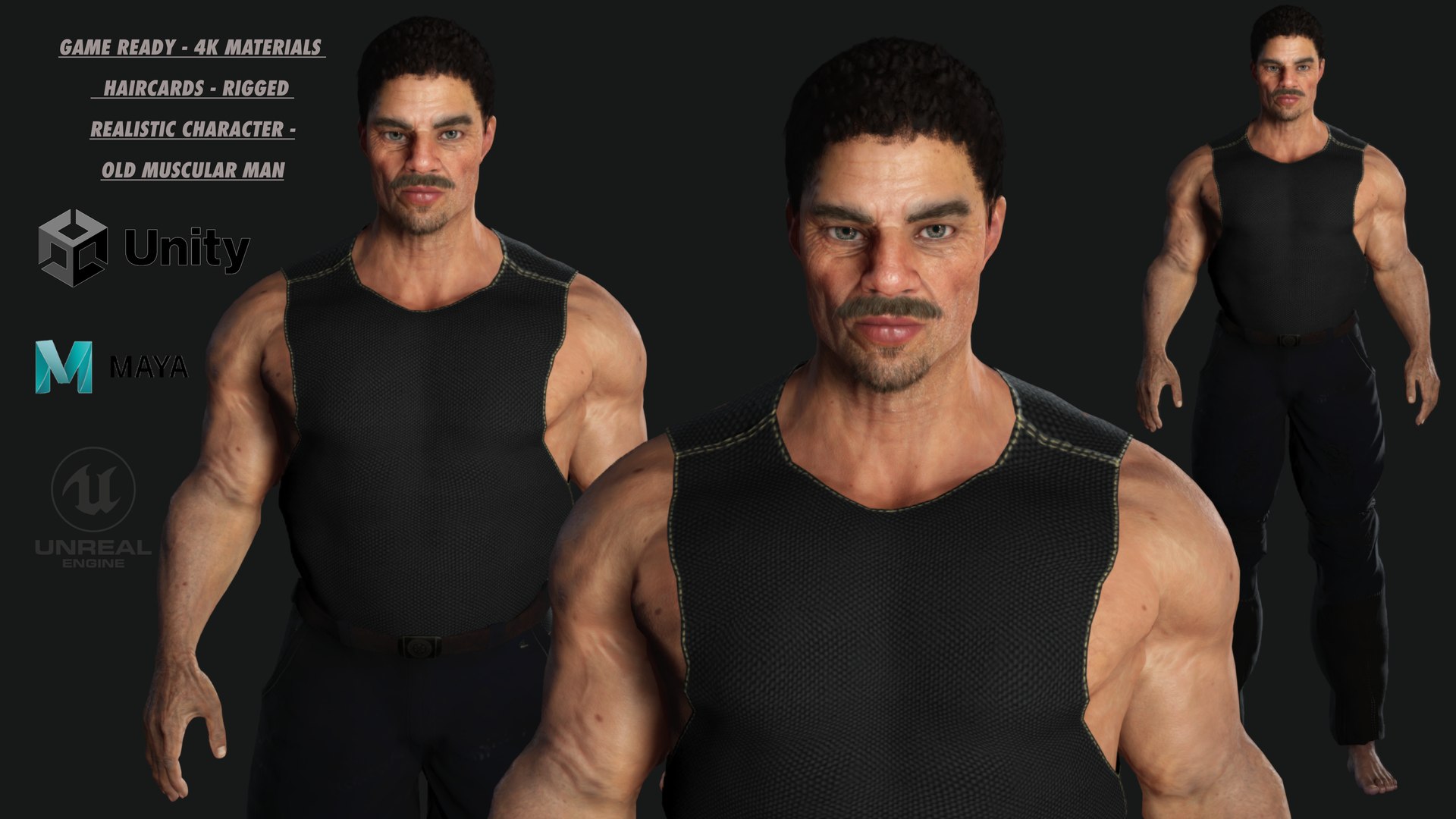 AAA 3D REALISTIC CHARACTER - BASEMESH MUSCULAR OLD MAN 02 Model ...