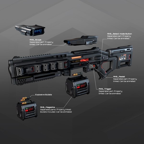 Sf heavy machinegun ak6 3D model - TurboSquid 1318456