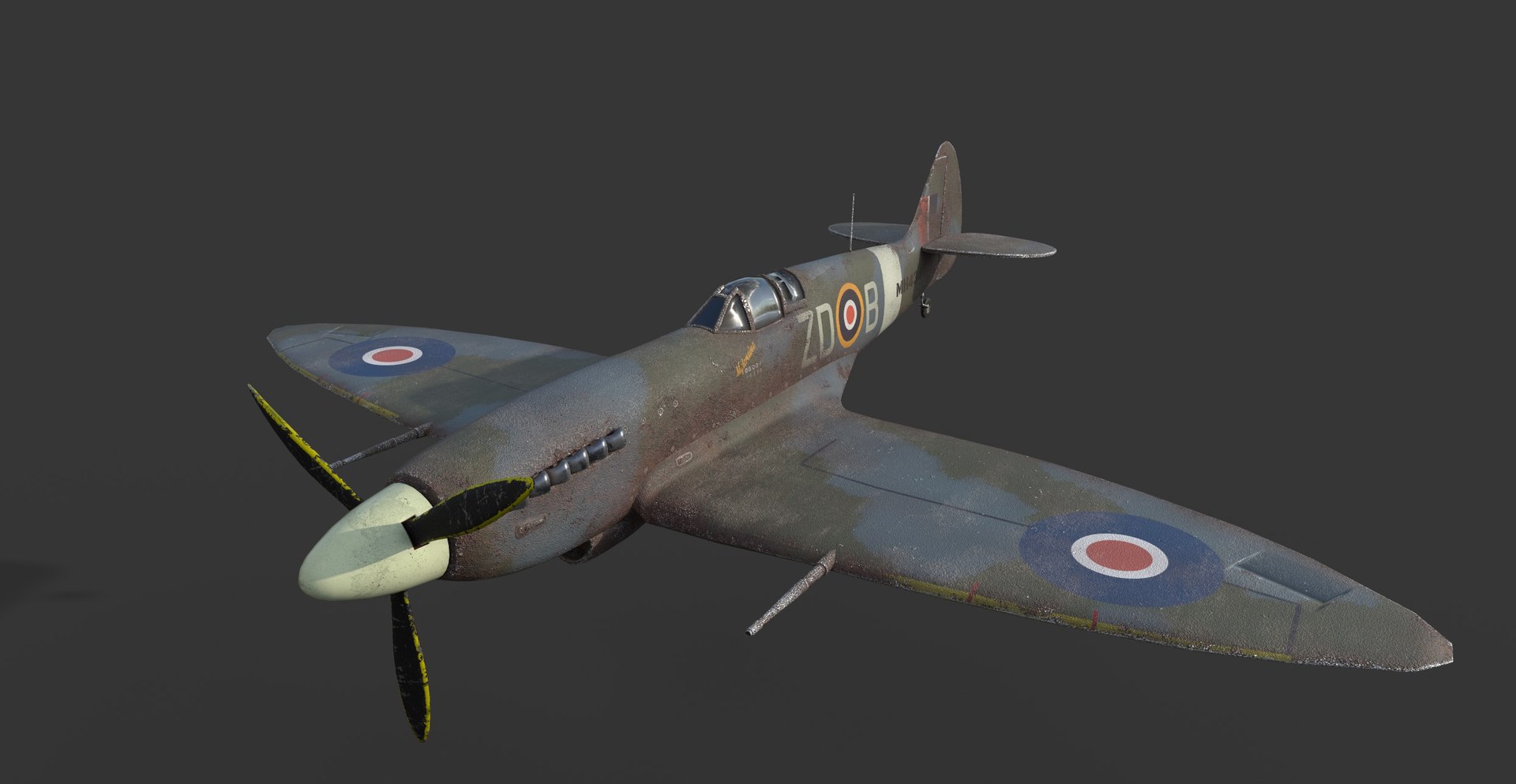 3D Supermarine Spitfire X Fighter Plane - 3 Wear Condition Rust - Worn ...
