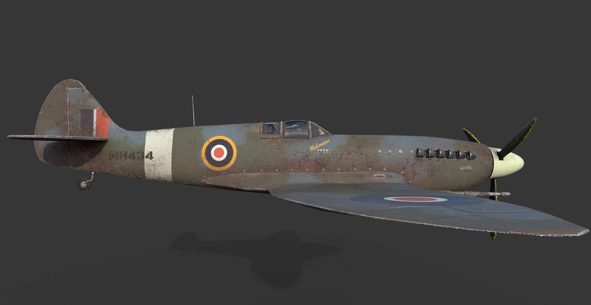 3D Supermarine Spitfire X Fighter Plane - 3 Wear Condition Rust - Worn ...