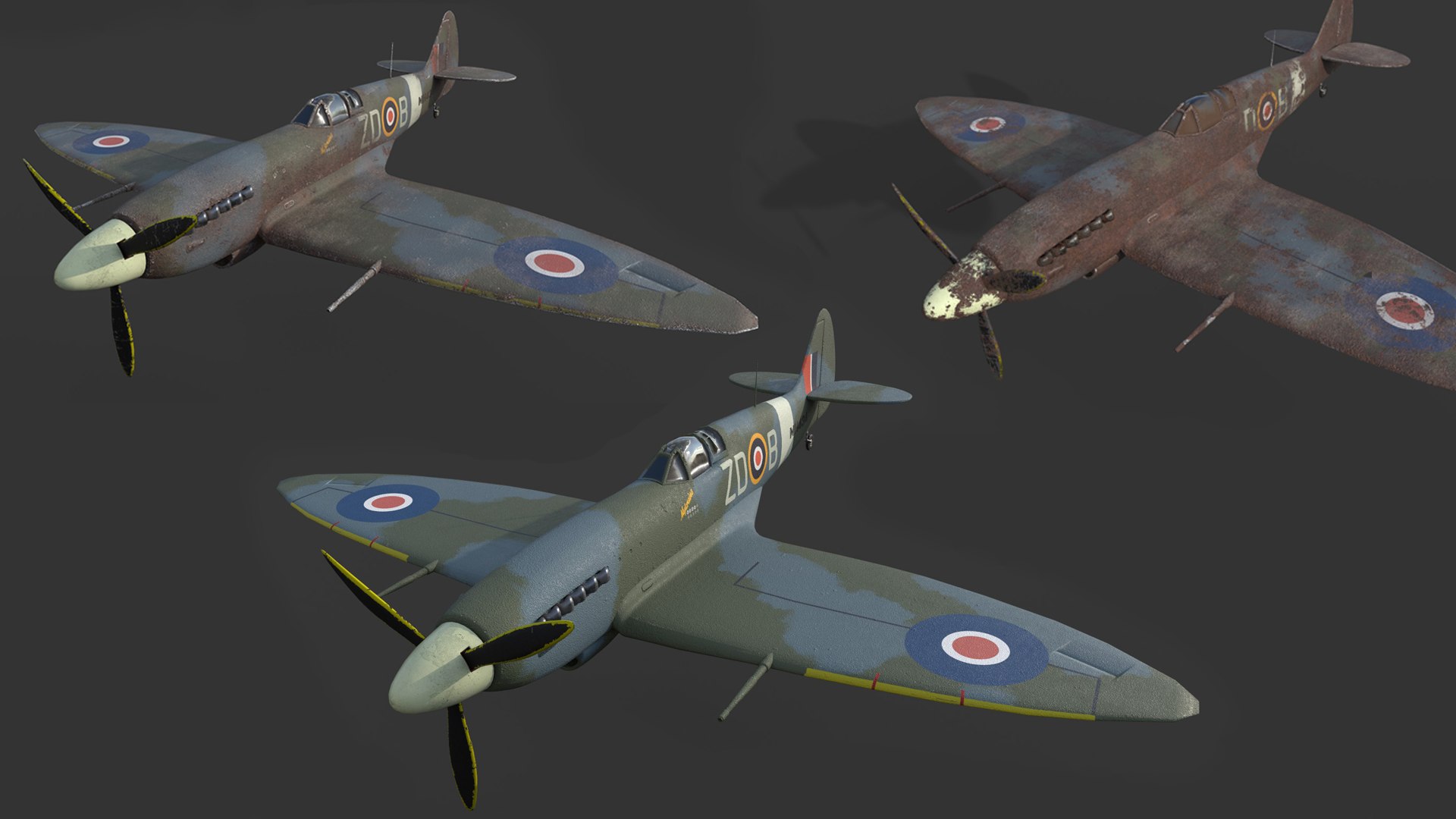 3D Supermarine Spitfire X Fighter Plane - 3 Wear Condition Rust - Worn ...