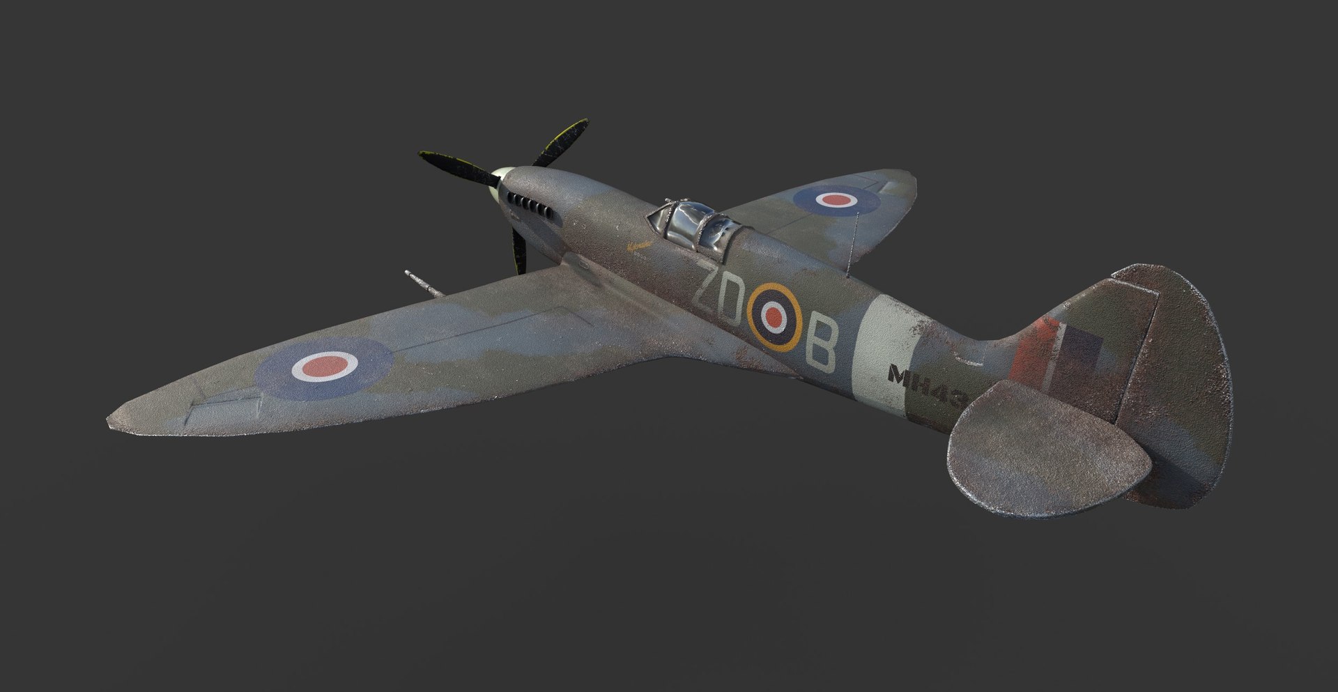 3D Supermarine Spitfire X Fighter Plane - 3 Wear Condition Rust - Worn ...